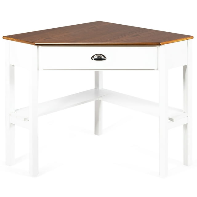 Topbuy Corner Computer Desk Table Wood Workstation Natural& White ...