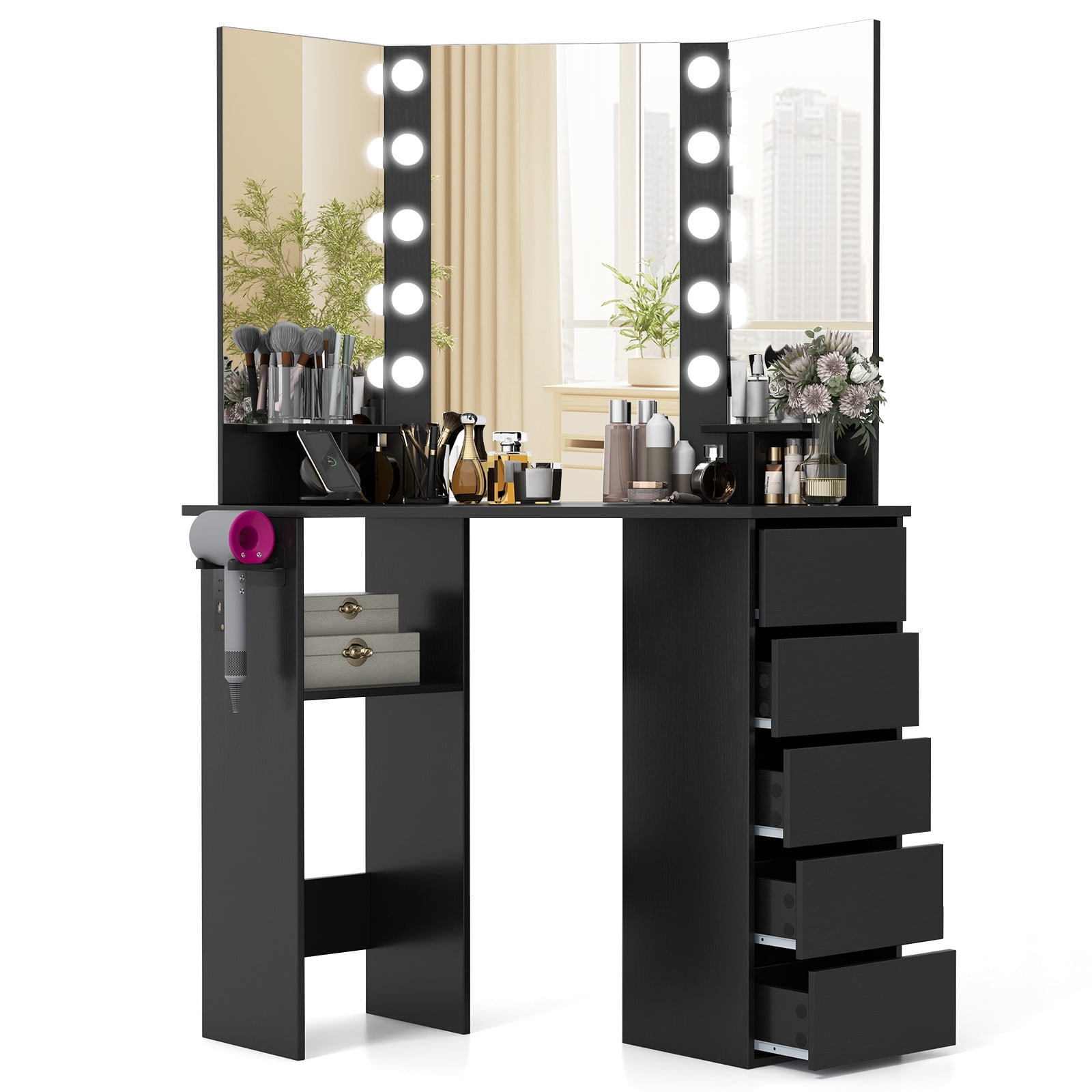 Topbuy Corner Makeup Vanity Desk Makeup Dresser Table with 3 Color ...