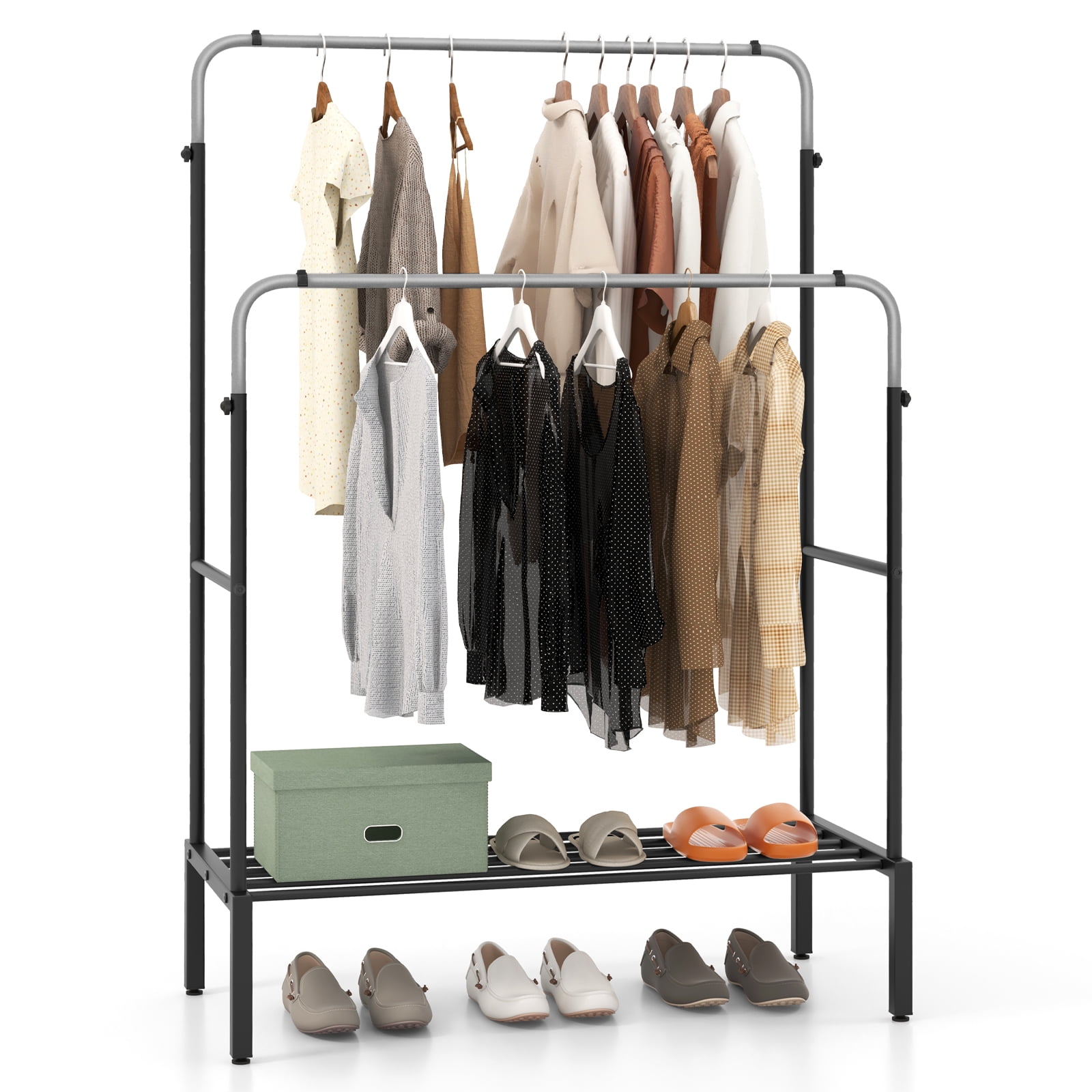 Topbuy Double Rods Garment Rack 2 Heights Adjustable Clothing Rack ...