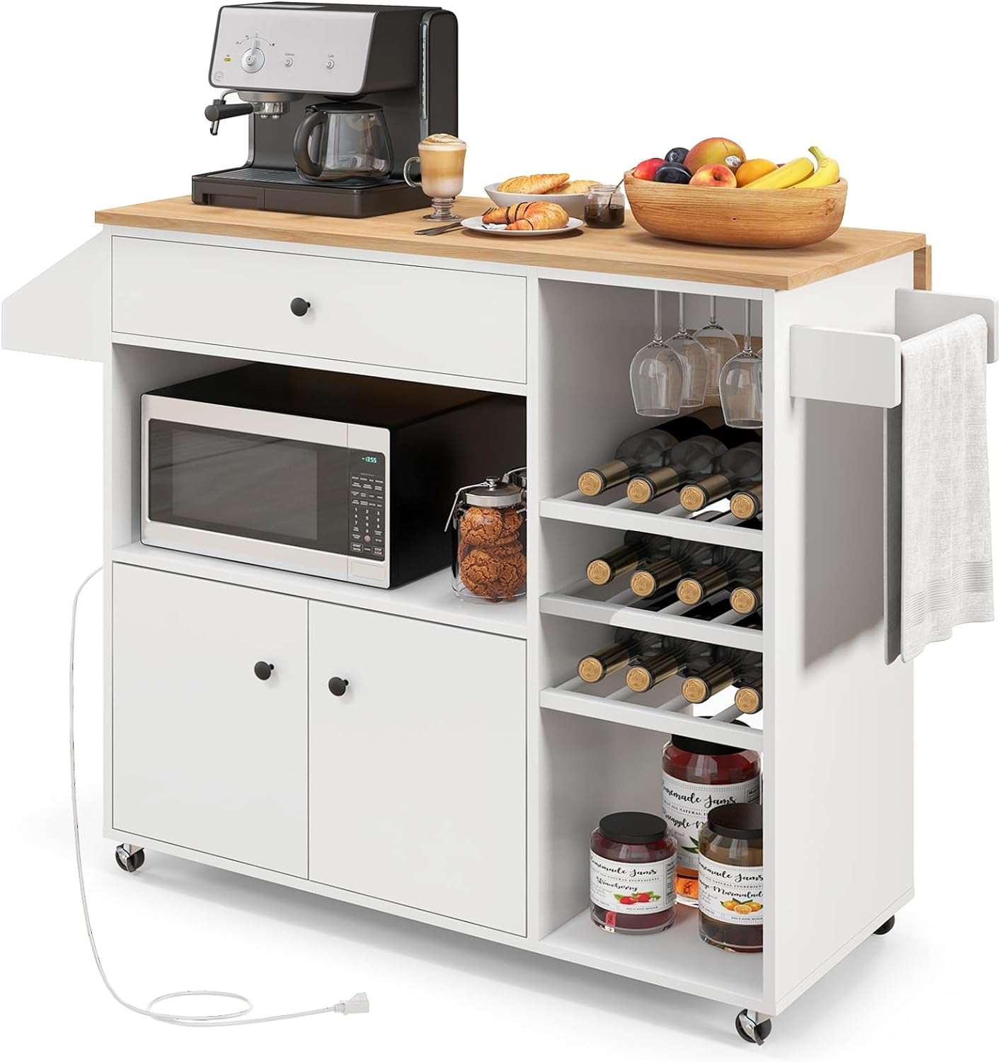 Topbuy Kitchen Island Cart with Drop-Leaf & Power Outlet Rolling ...
