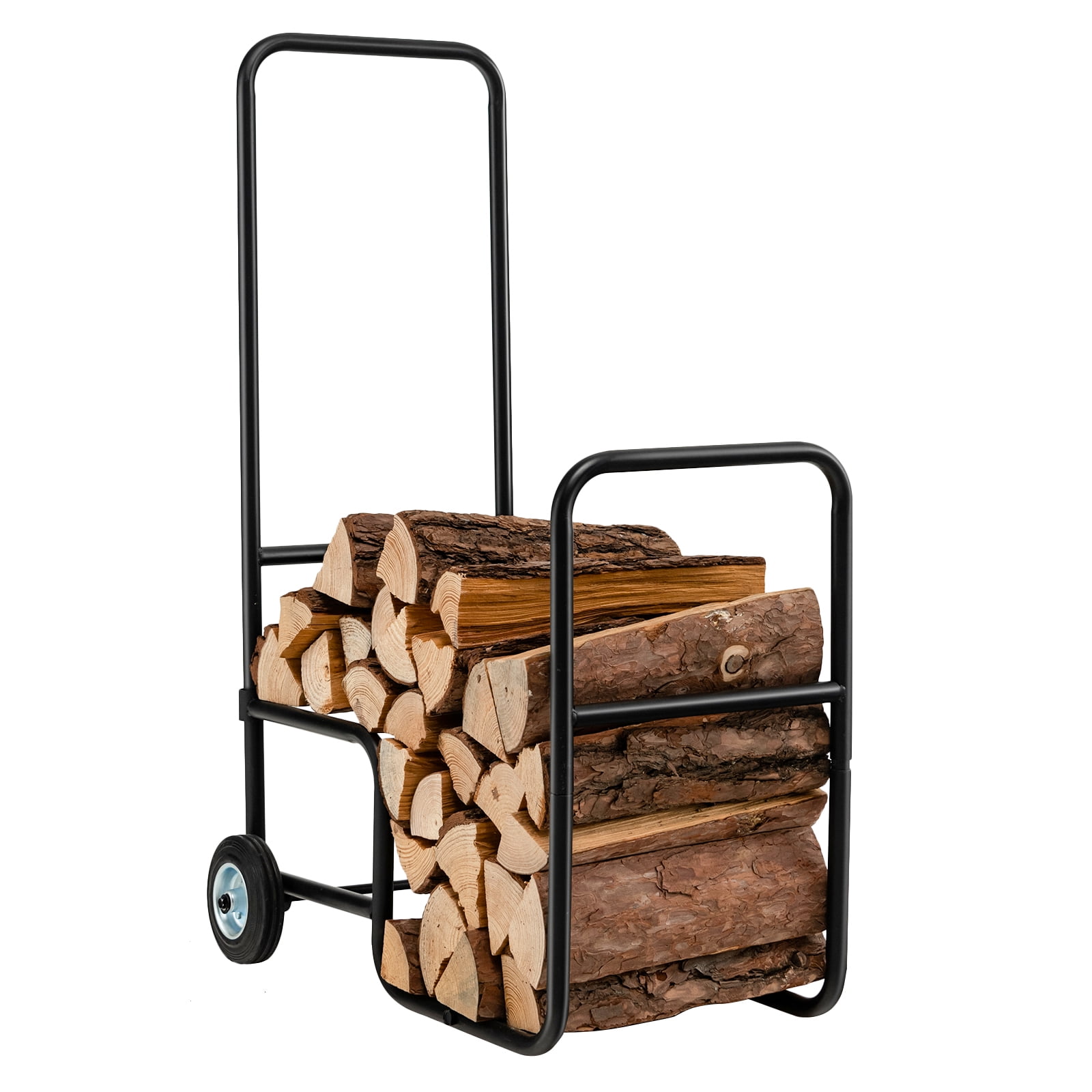 Topbuy Firewood Log Cart Carrier, Wood Hauler with 2 Rubber Wheels ...
