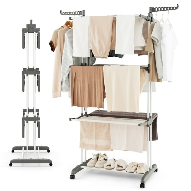 Topbuy Foldable Clothes Drying Rack Oversized 4-Tier Collapsible ...