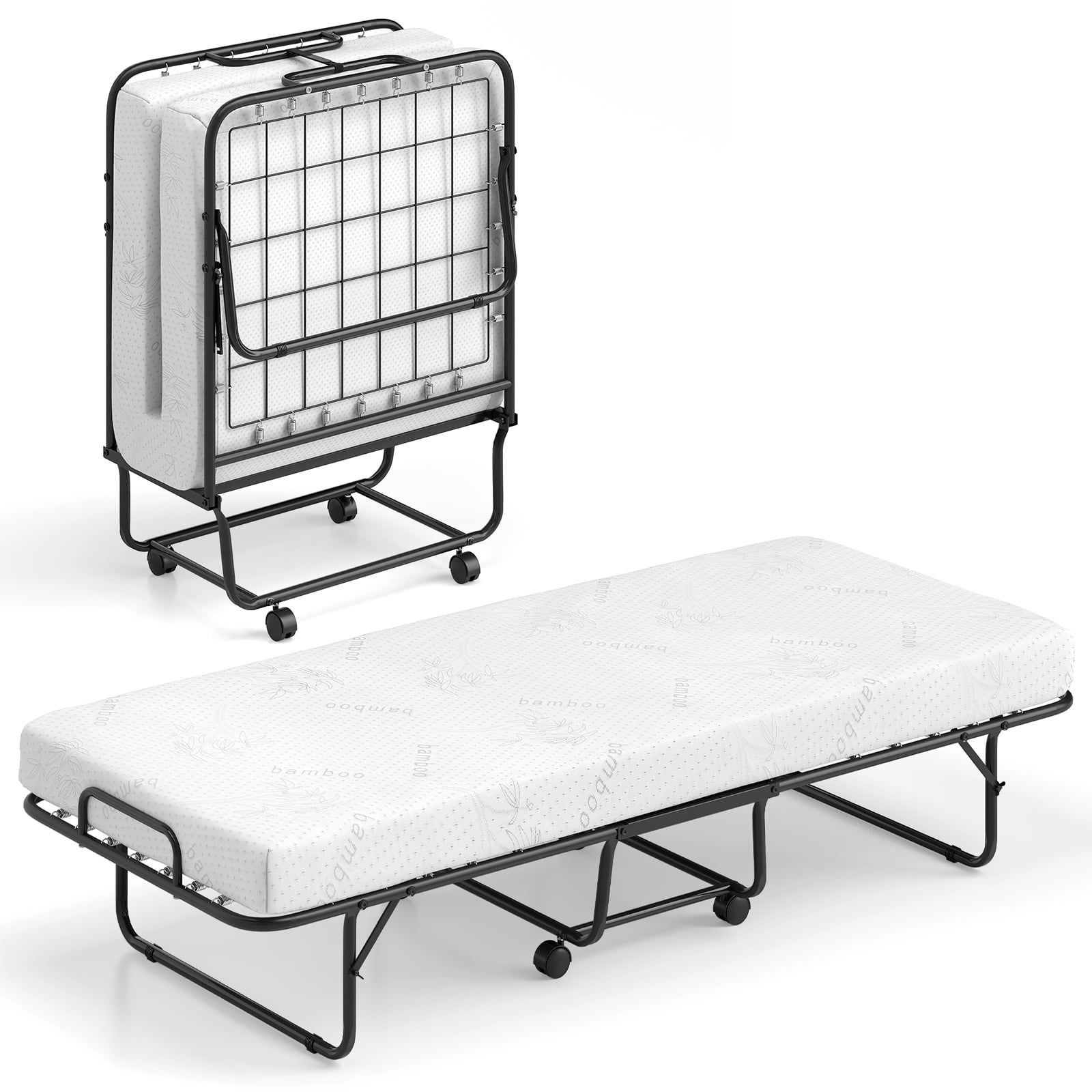 Topbuy Folding Bed with Mattress Portable Twin Bed with Sturdy Metal ...