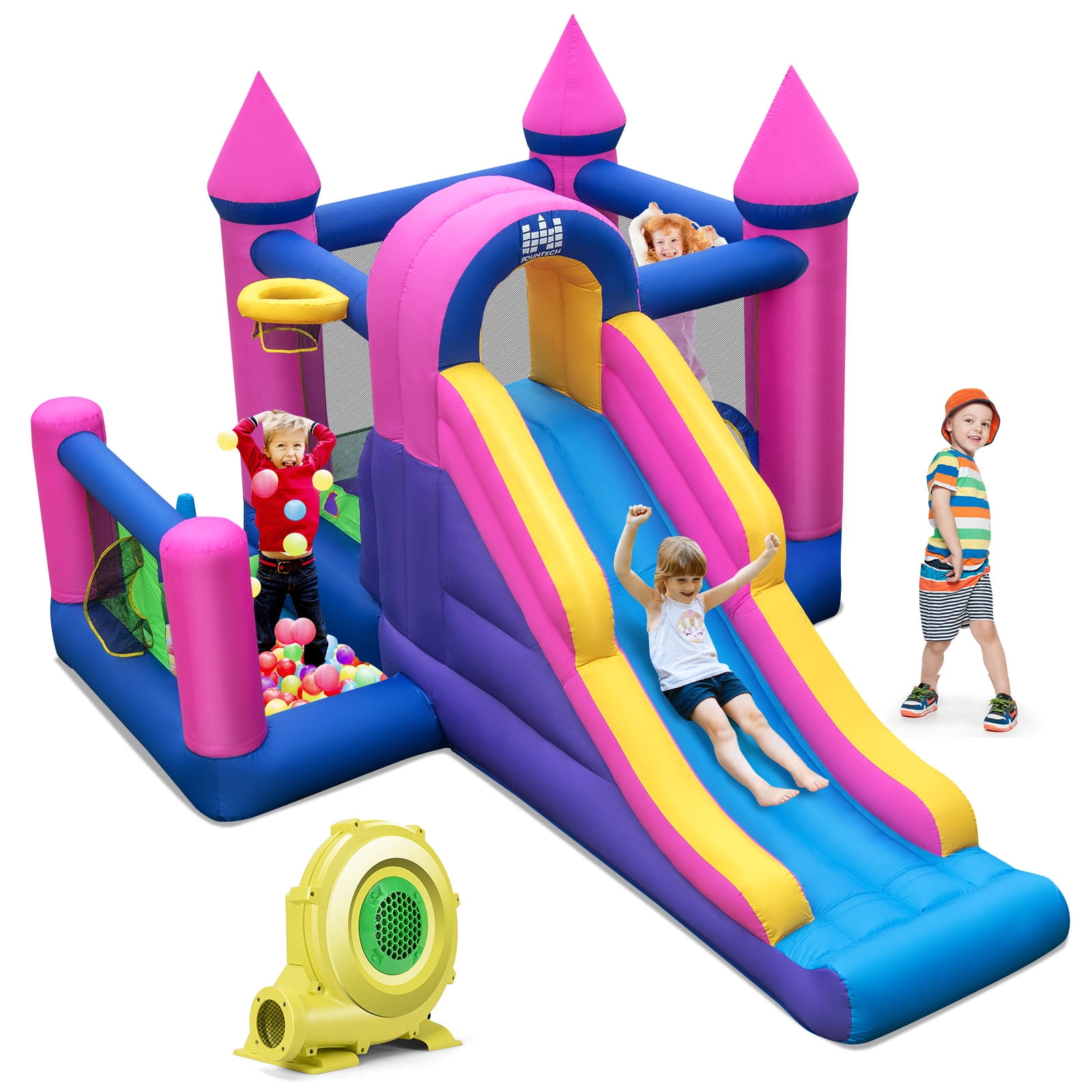 Topbuy Inflatable Bounce Castle 7-in-1 Jumping House with Long Slide ...