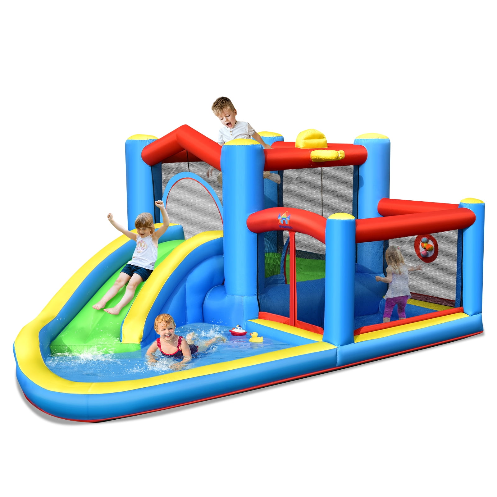 Topbuy Inflatable Bounce House 5-in-1 Kids Inflatable Bouncer w/ Slide ...