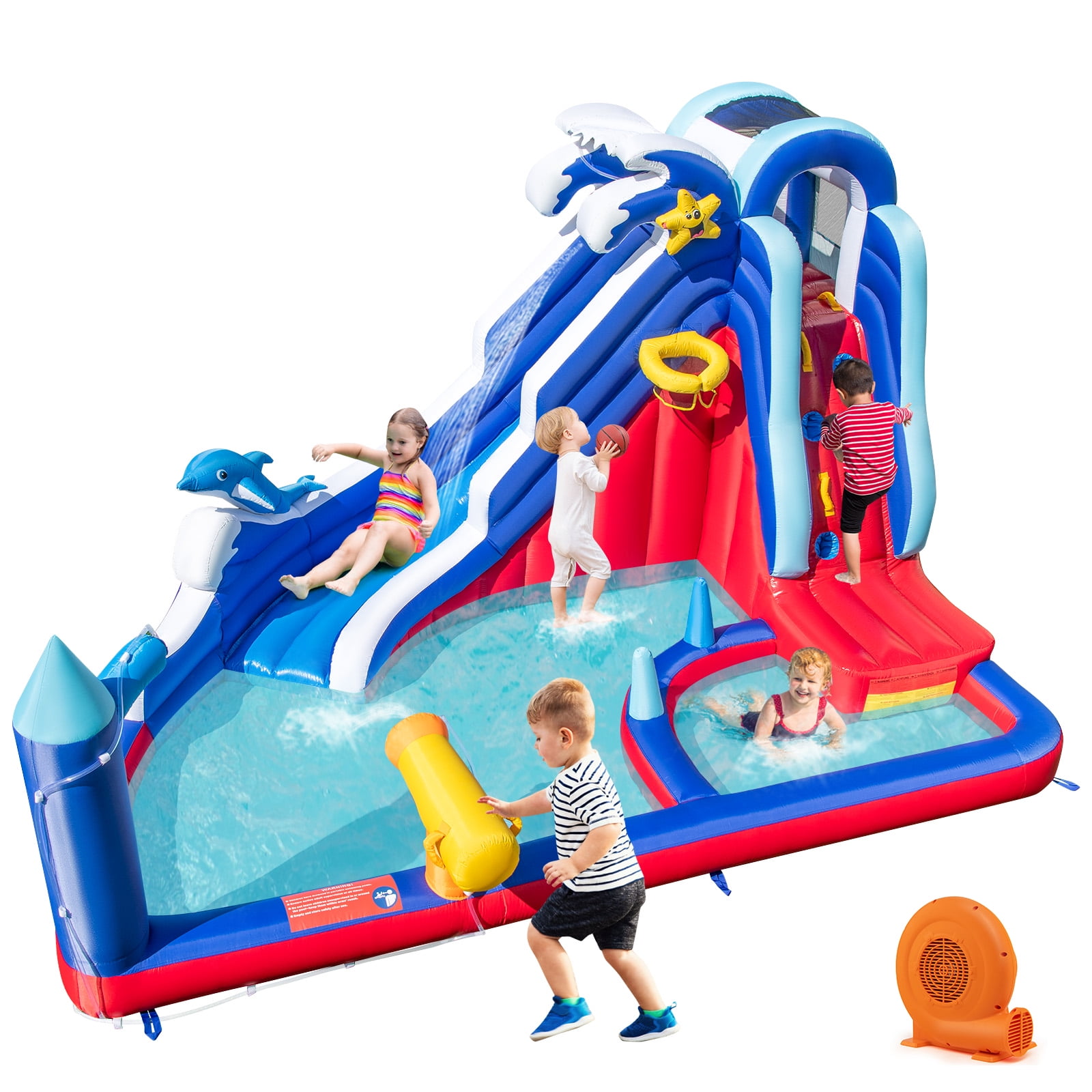 Topbuy Inflatable Water Slide Park Dolphin Theme Kids Bounce House w ...