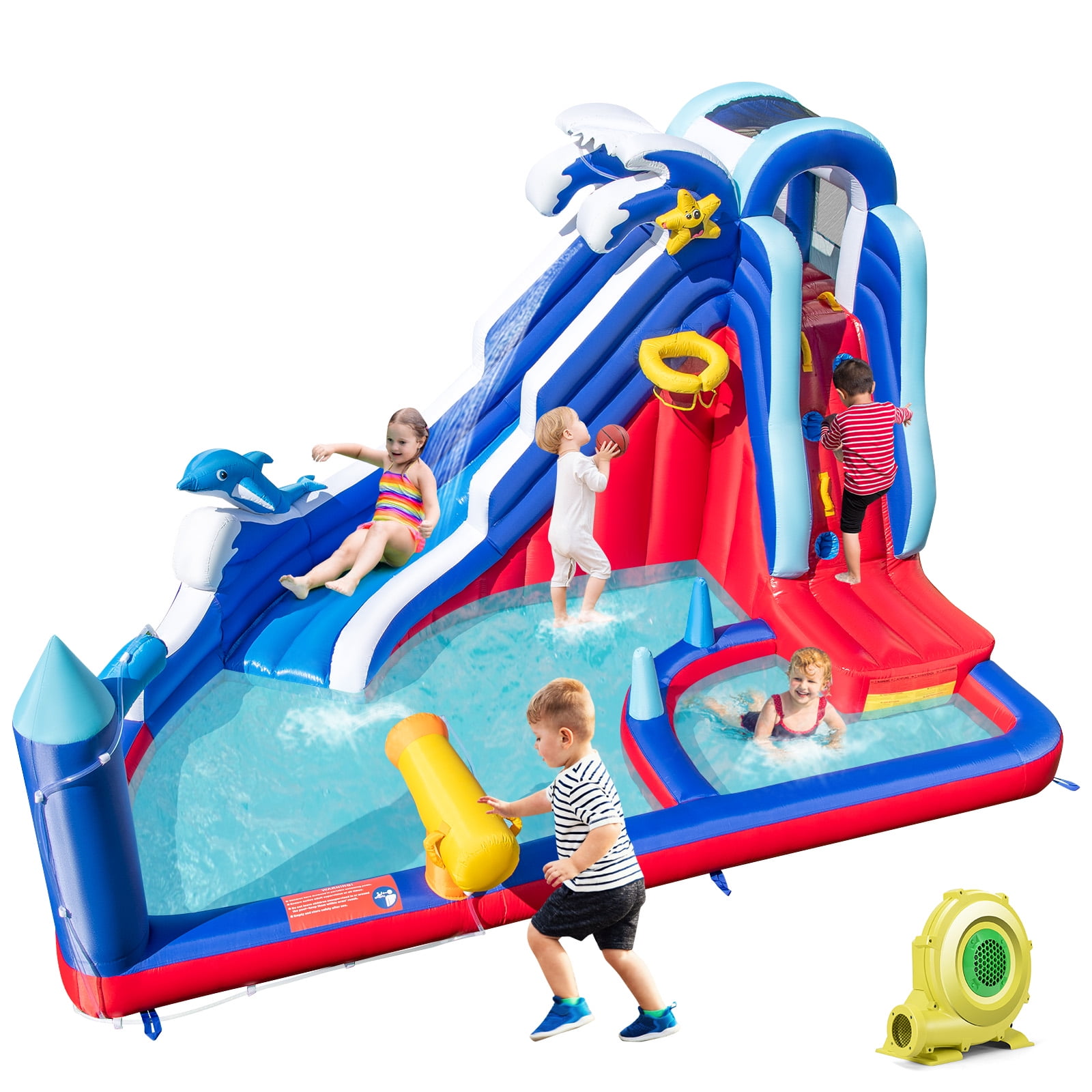 Topbuy Inflatable Water Slide Park Dolphin Theme Kids Bounce House w ...