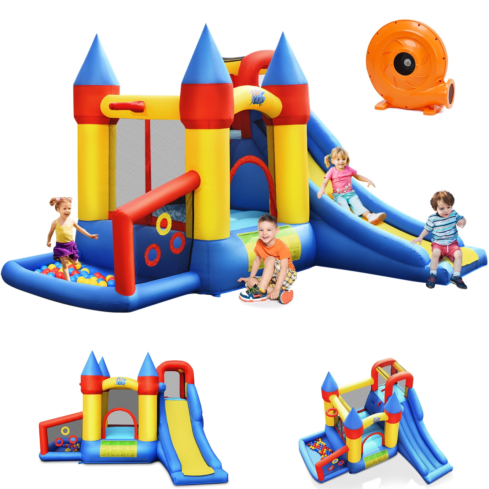 Topbuy Kids Bounce House, Inflatable Bouncer with Slide and BallPit ...