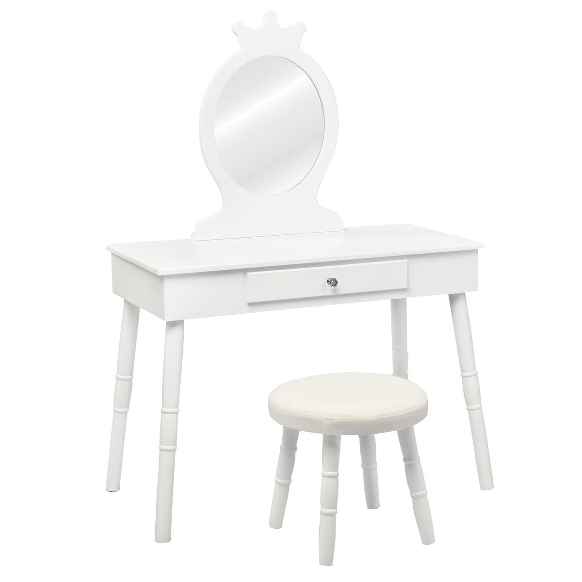 Topbuy Kids Princess Vanity Table Set w/ Chair Crown Mirror White ...