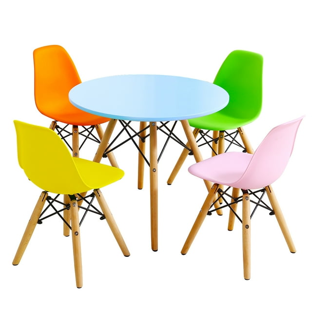 Topbuy Kids Table & 4 Chairs Set Solid Construction 5 PCS Dining Table ...