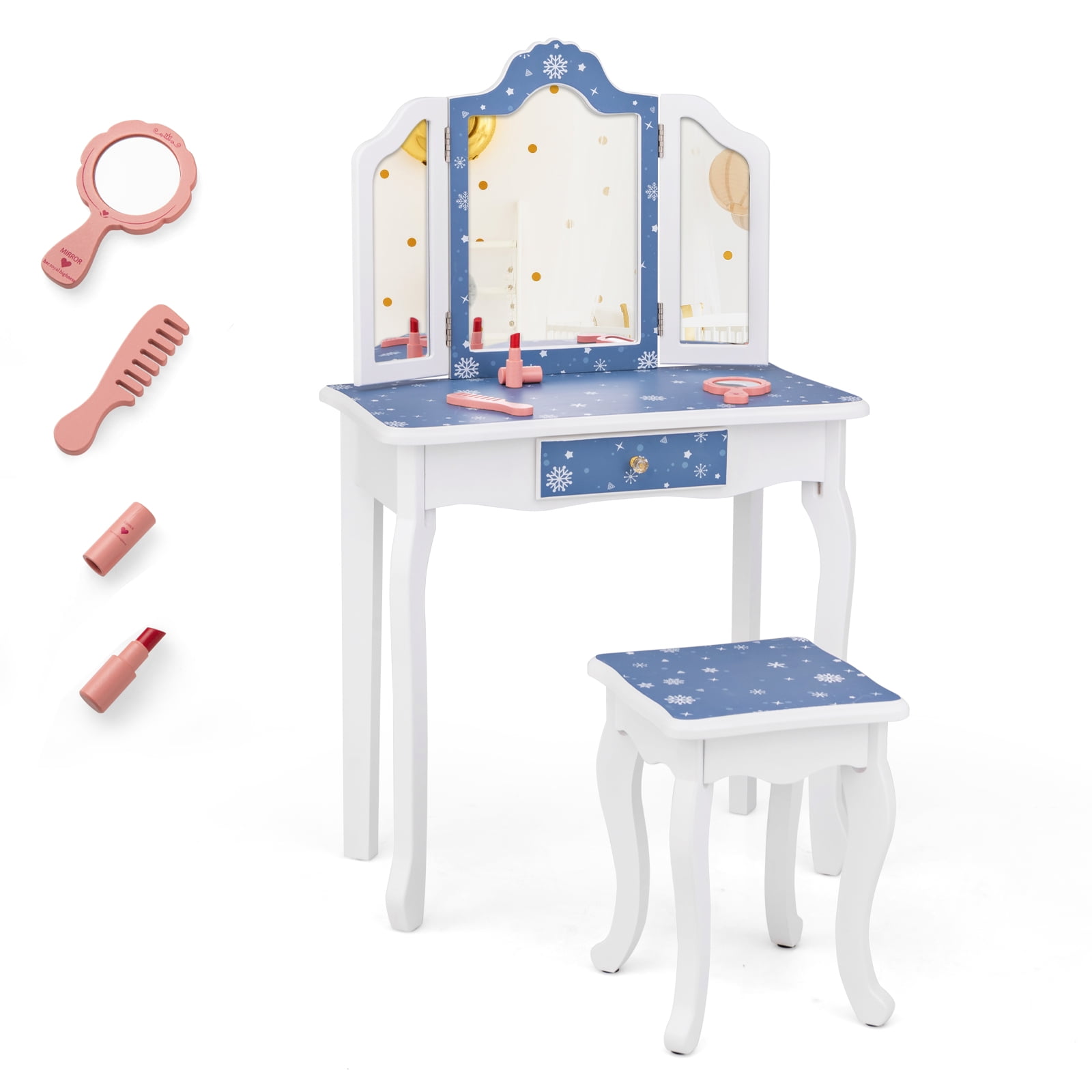 Topbuy Kids Vanity Table and Chair Set Princess Makeup Table with Stool ...
