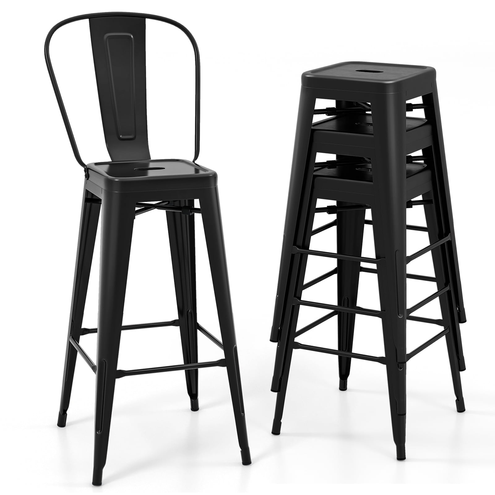 Free Shipping! Topbuy Metal Bar stools Set of 4 30” High Back Bar ...