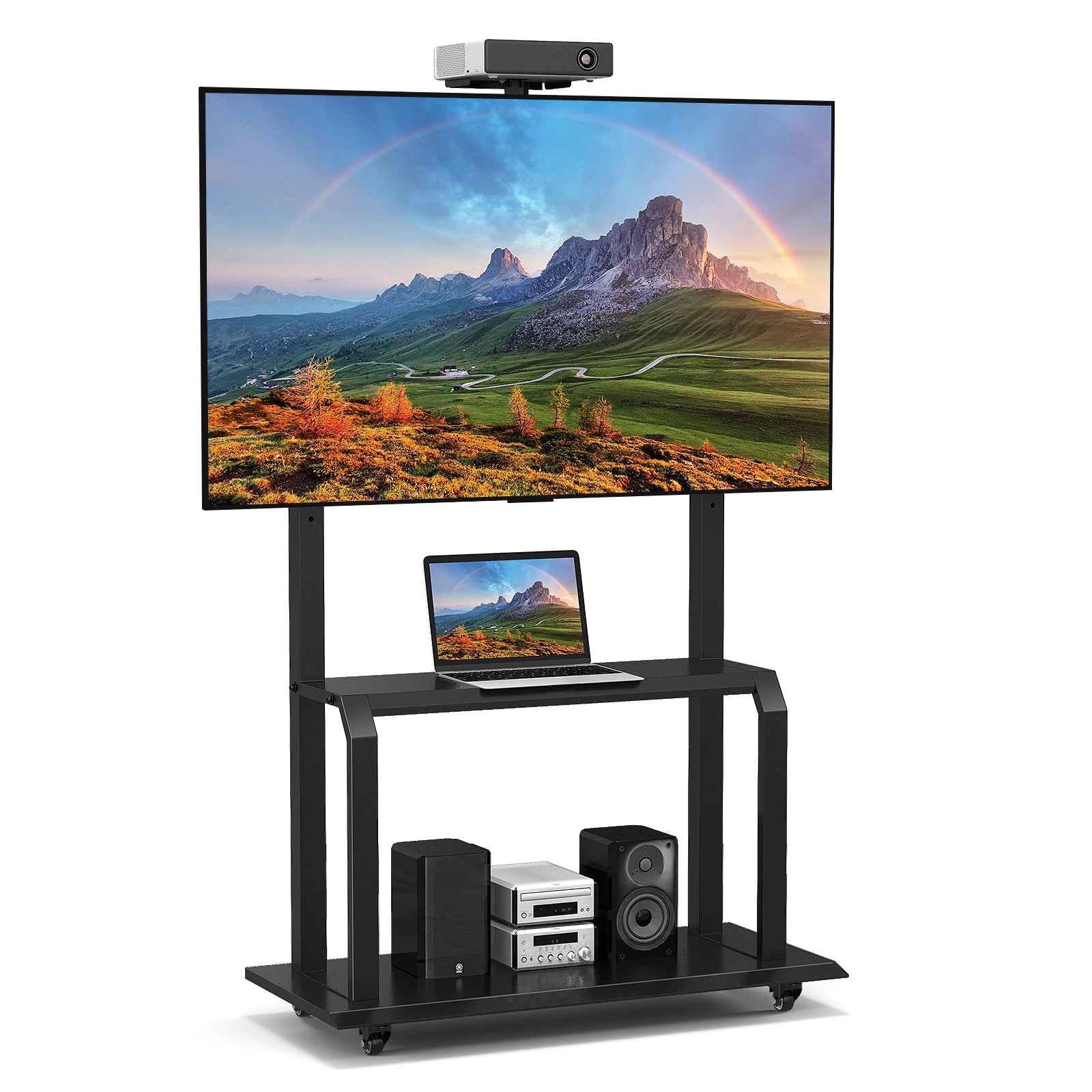 Topbuy Mobile TV Stand Rolling TV Cart with Camera Shelf & AV Shelves ...