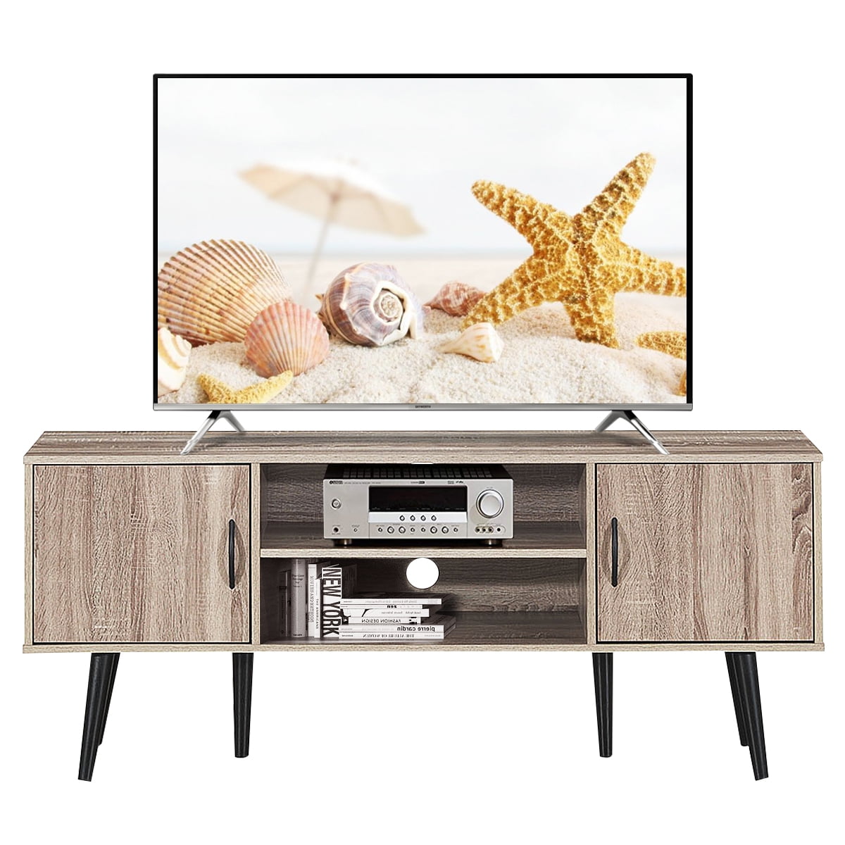 Topbuy Modern TV Stand for 65 inch TV/Console Cabinet Open Shelves ...