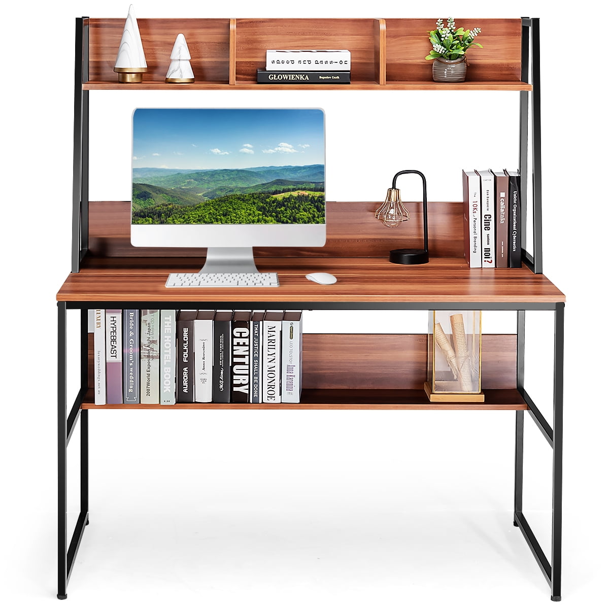 Topbuy Mufti-Functional Computer Desk PC Workstation with Open Bookcase ...