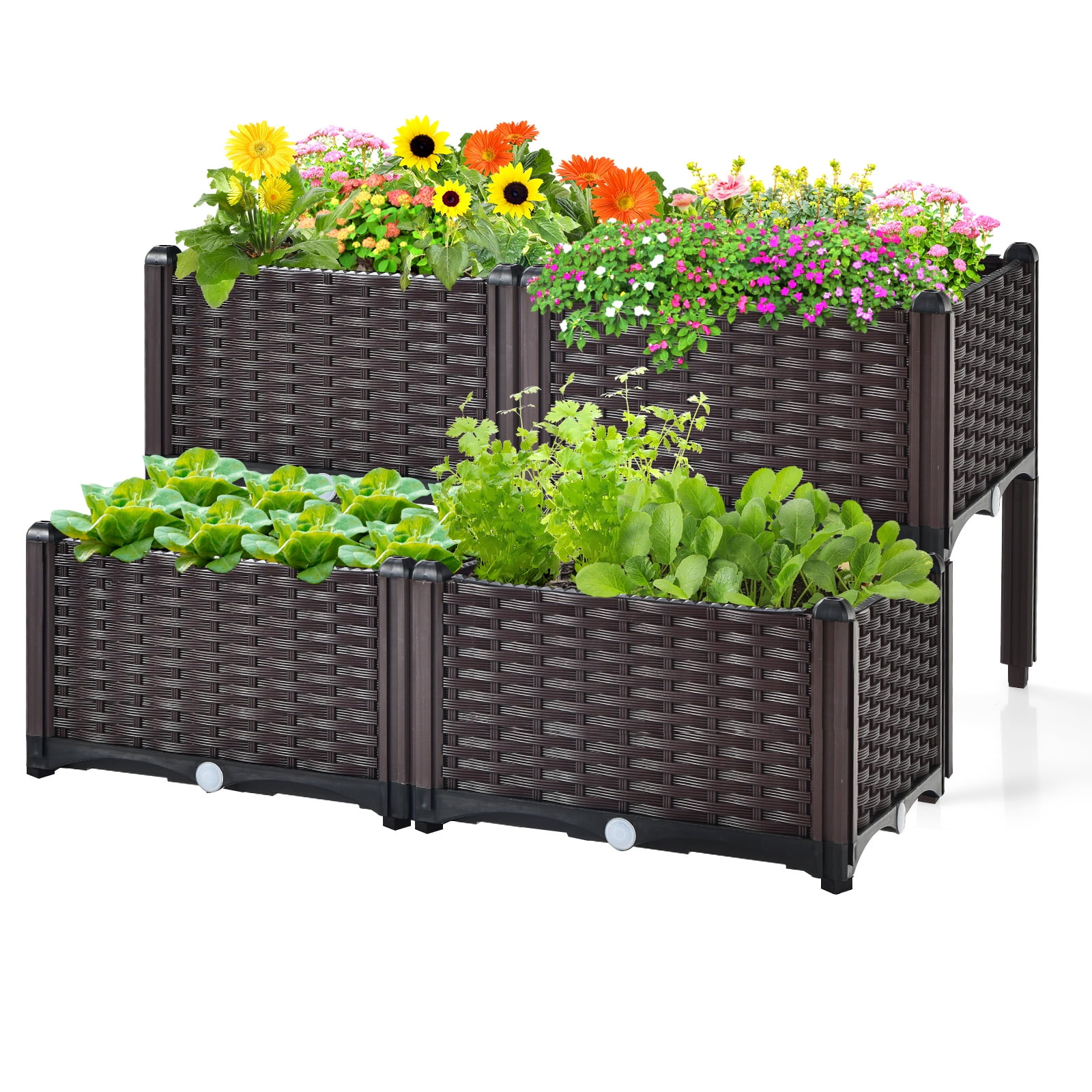 Topbuy Outdoor Planter Kit, 4 Set Raised Garden Beds for Backyard Patio ...