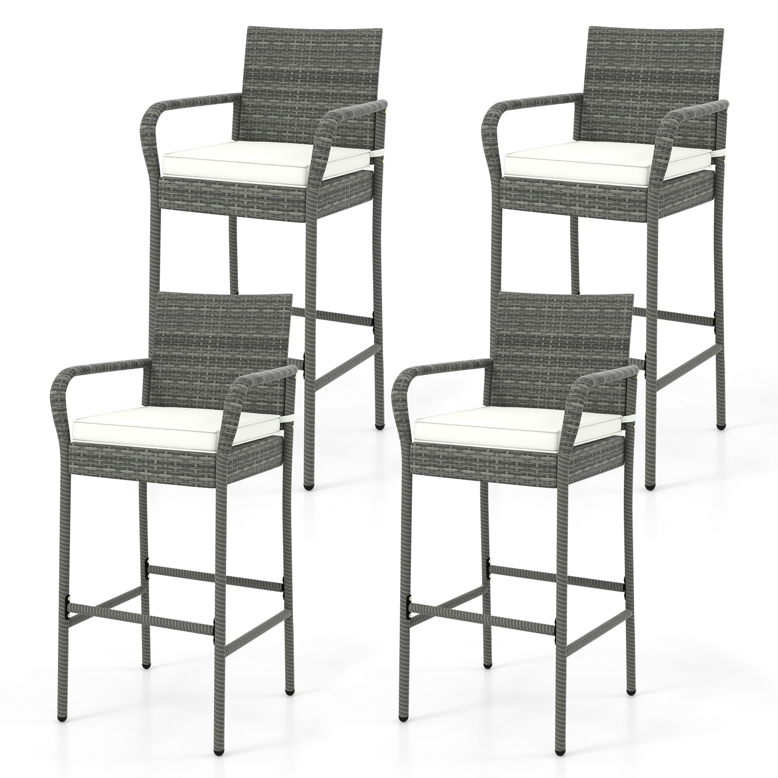 Topbuy Outdoor Bar Stools Set of 4 All Weather PE Rattan Bar Chairs w ...