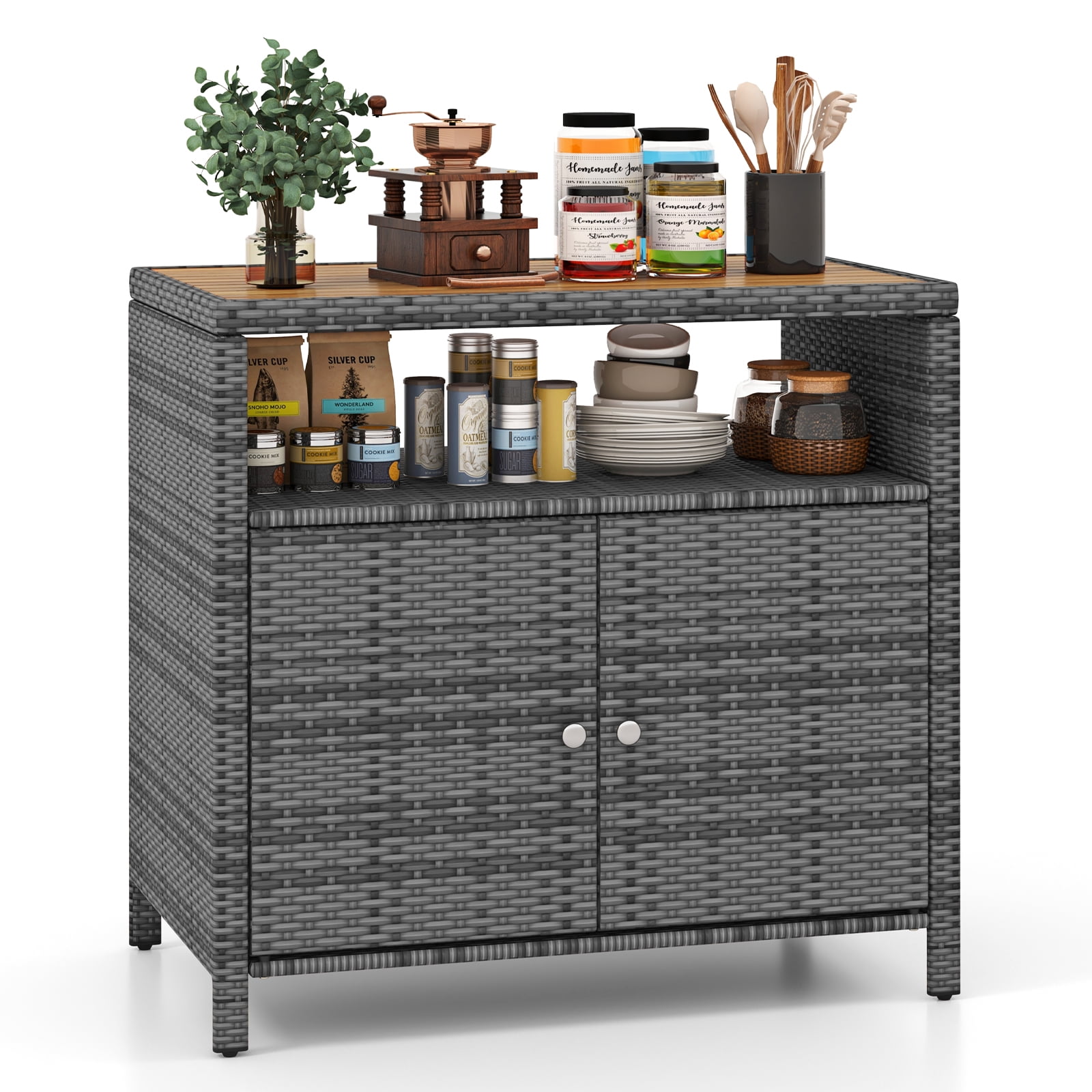 Topbuy Outdoor Rattan Storage Cabinet Patio Sideboard Buffet Cabinet ...