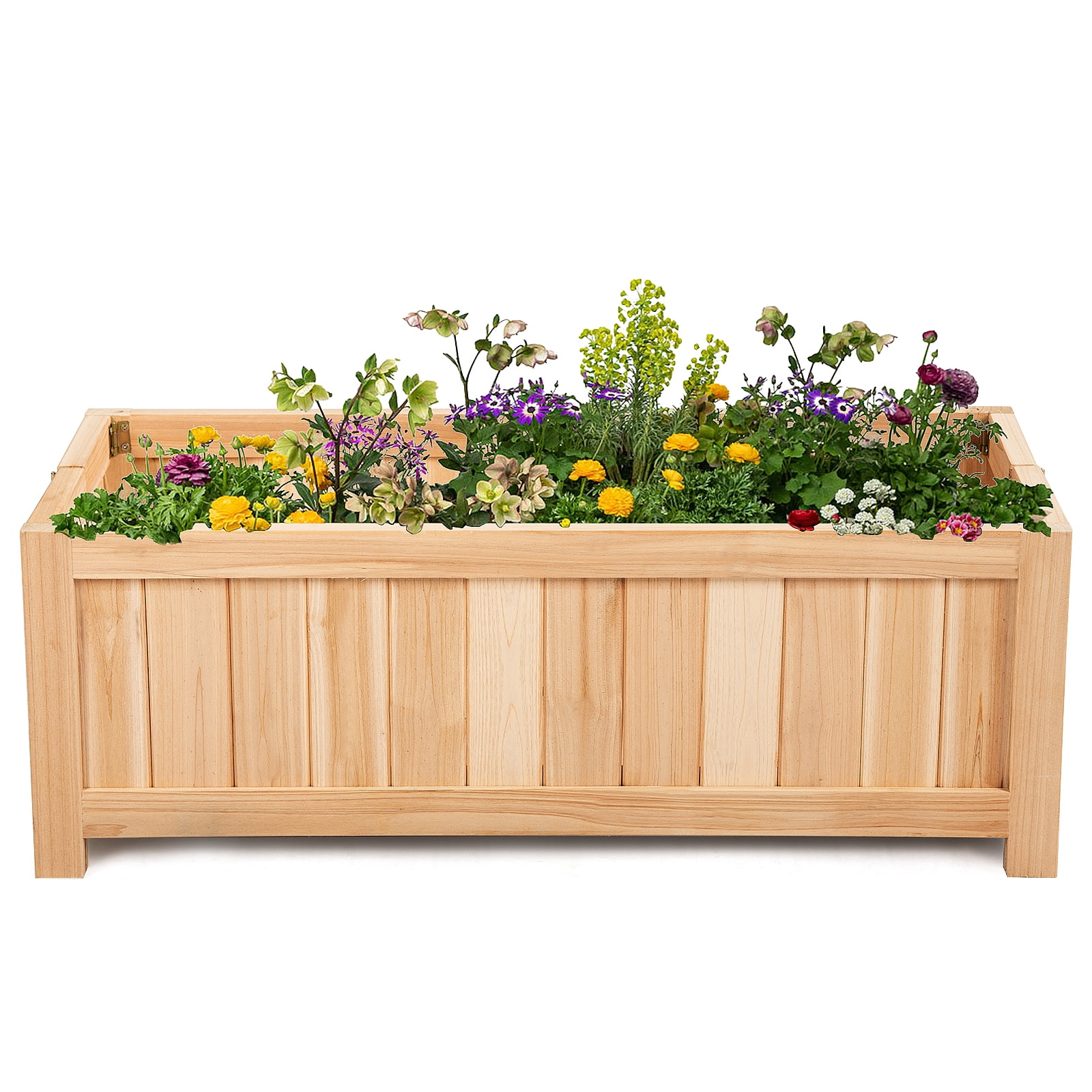 Patiojoy Outdoor Wood Planter Raised Garden Bed Elevated Planter Box ...