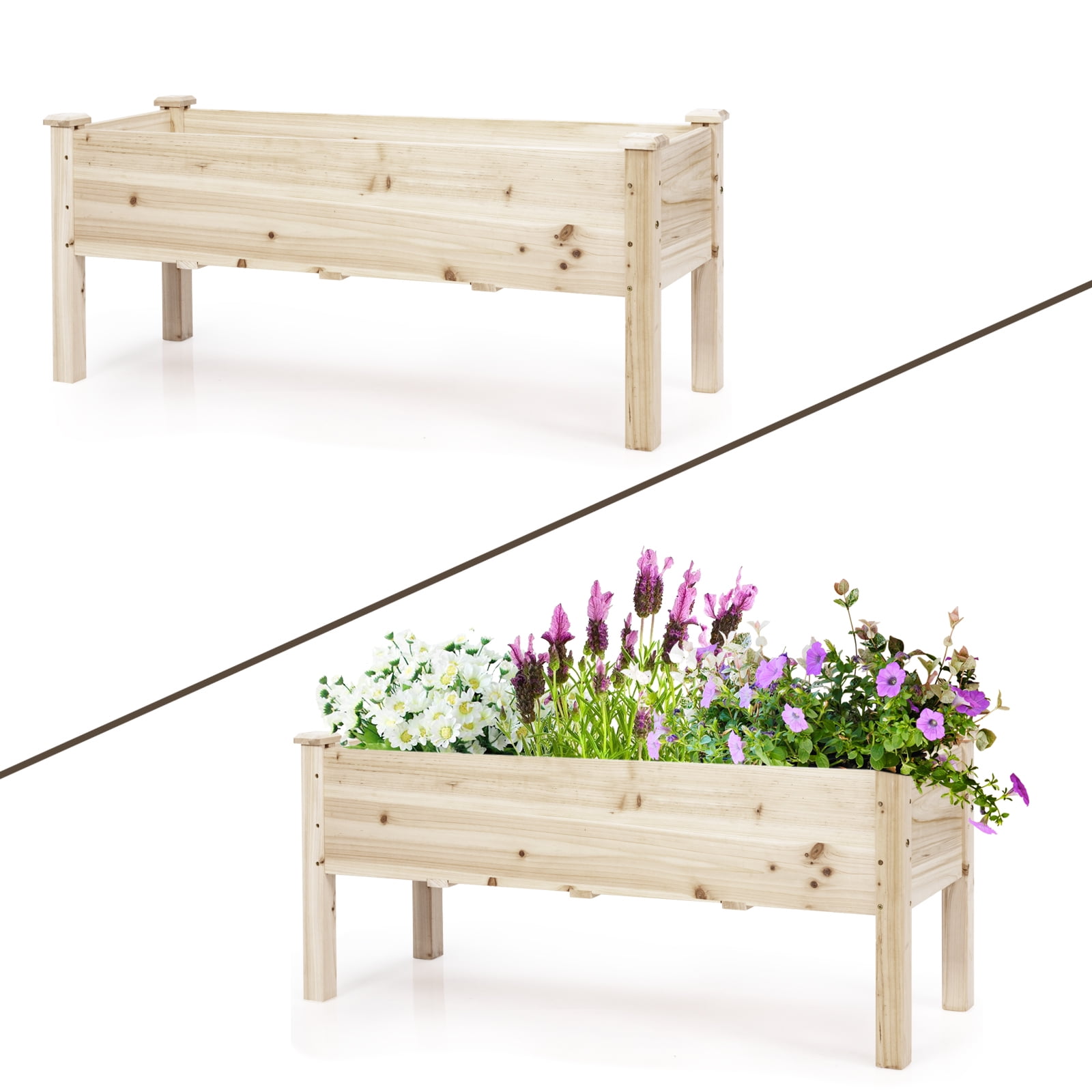 Patiojoy Outdoor Wood Planter Raised Garden Bed Elevated Planter Box ...
