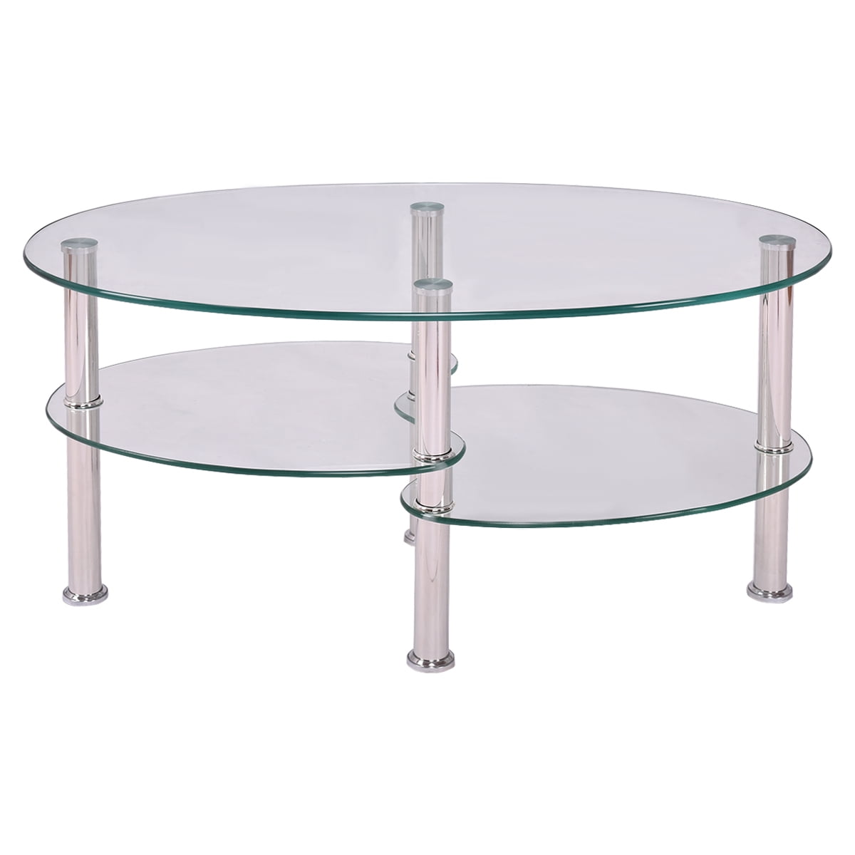 Topbuy Oval Coffee Table Tempered Glass Top Tea table w/ Chrome Base ...