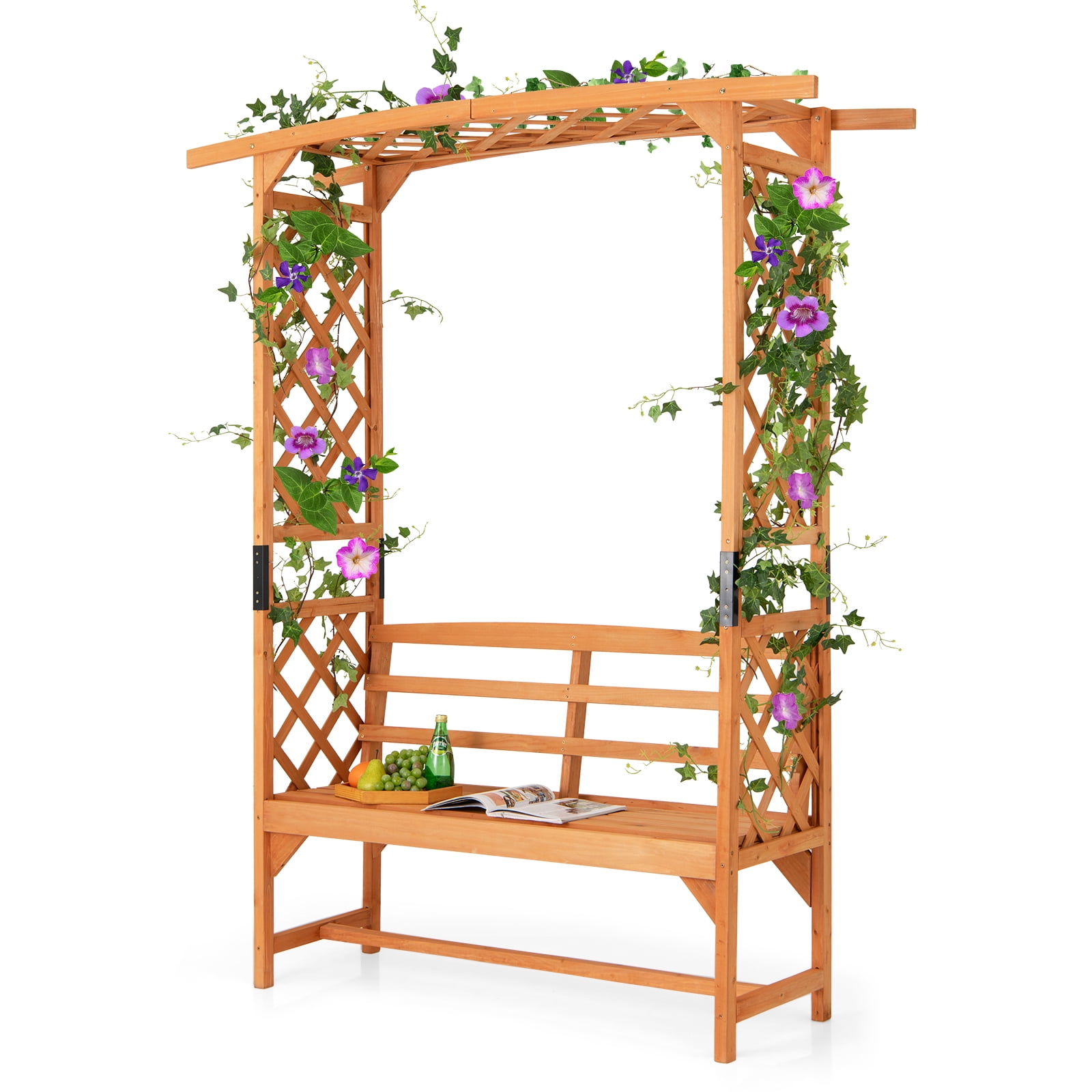 Topbuy Patio Arbor Garden Archway w/ Pergola Bench & Side Trellises for ...