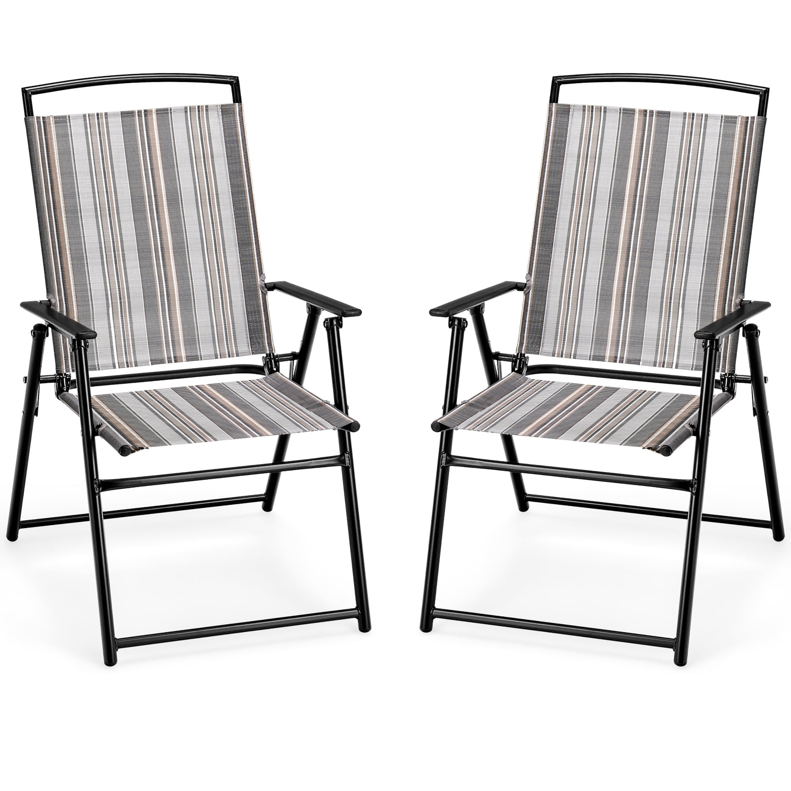Topbuy Sturdy Foldable Patio Chairs Set of 2, High Back with Armrests ...