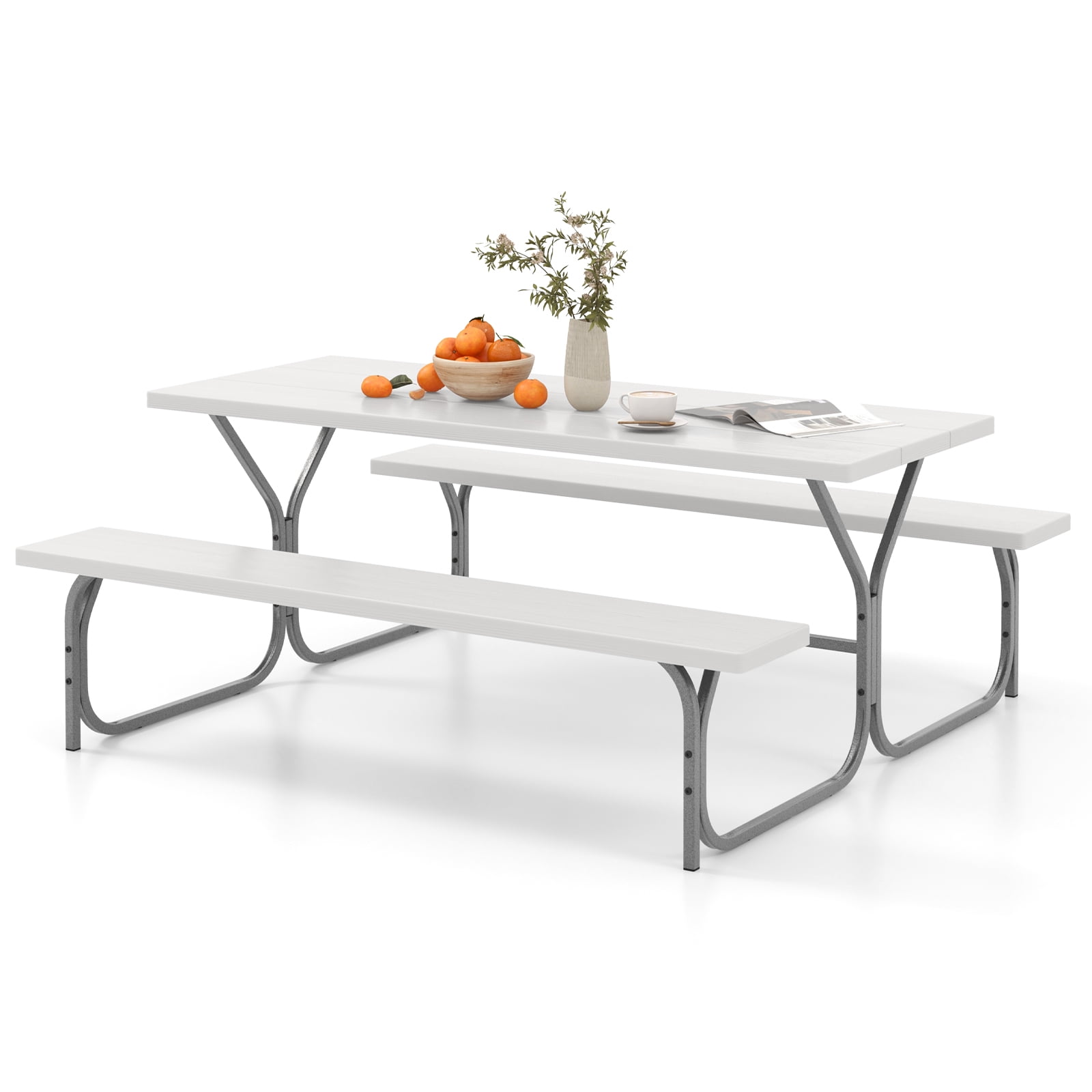 Topbuy Picnic Table Bench Set for 8 Person Outdoor Camping Table & 2 ...