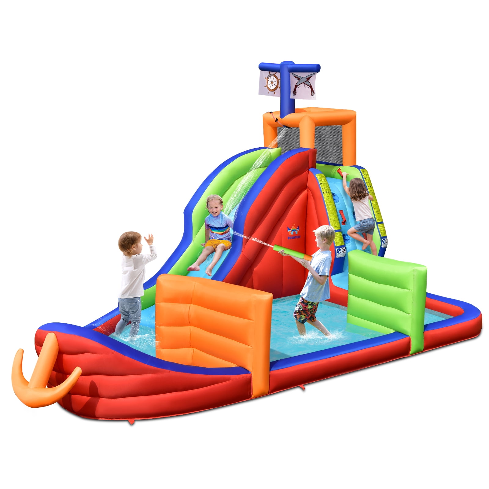Topbuy Pirate-Themed Inflatable Kids Water Slide w/ Splash Pool & Climb ...