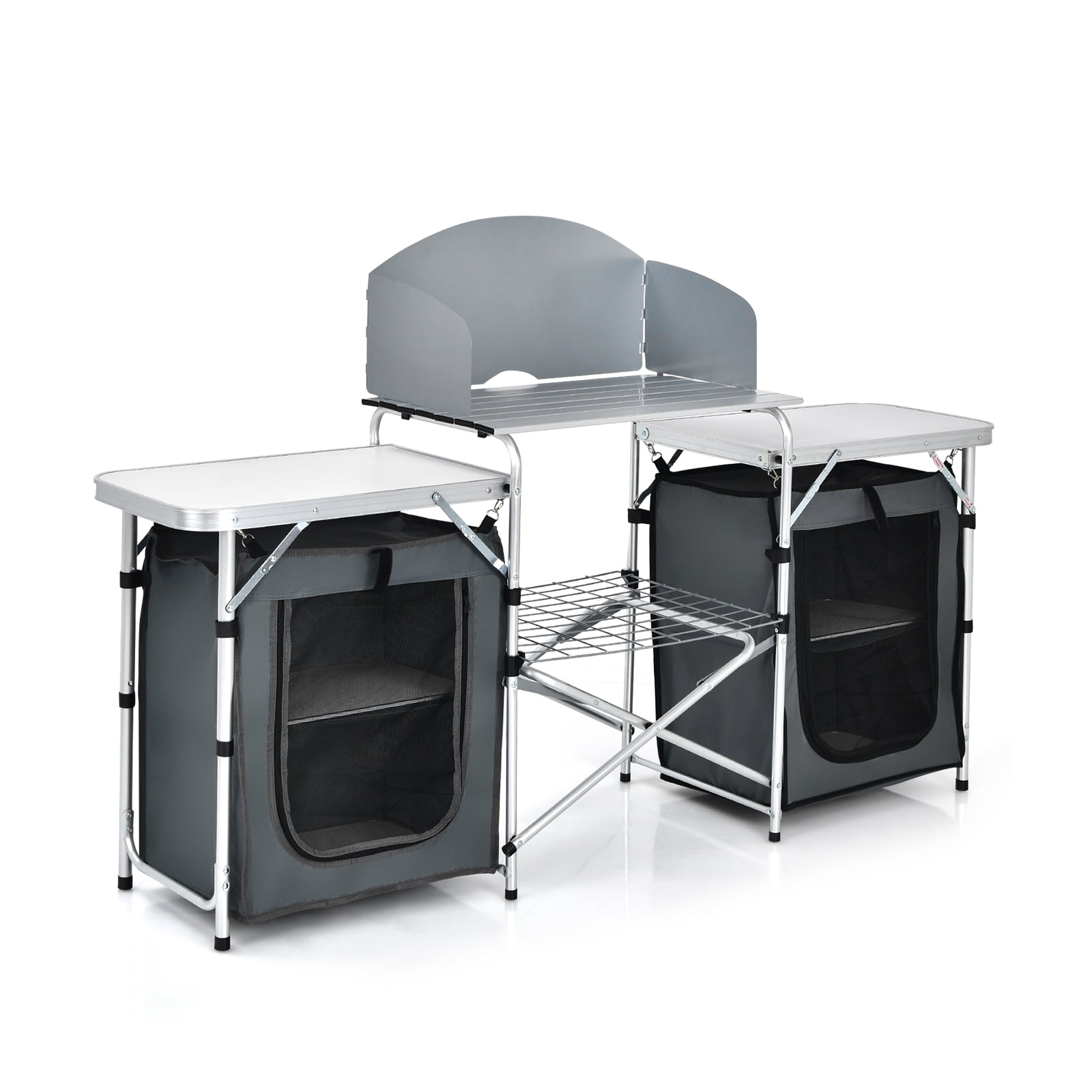 Patiojoy Portable Camping Kitchen Table Aluminum Fold-Up Camping ...