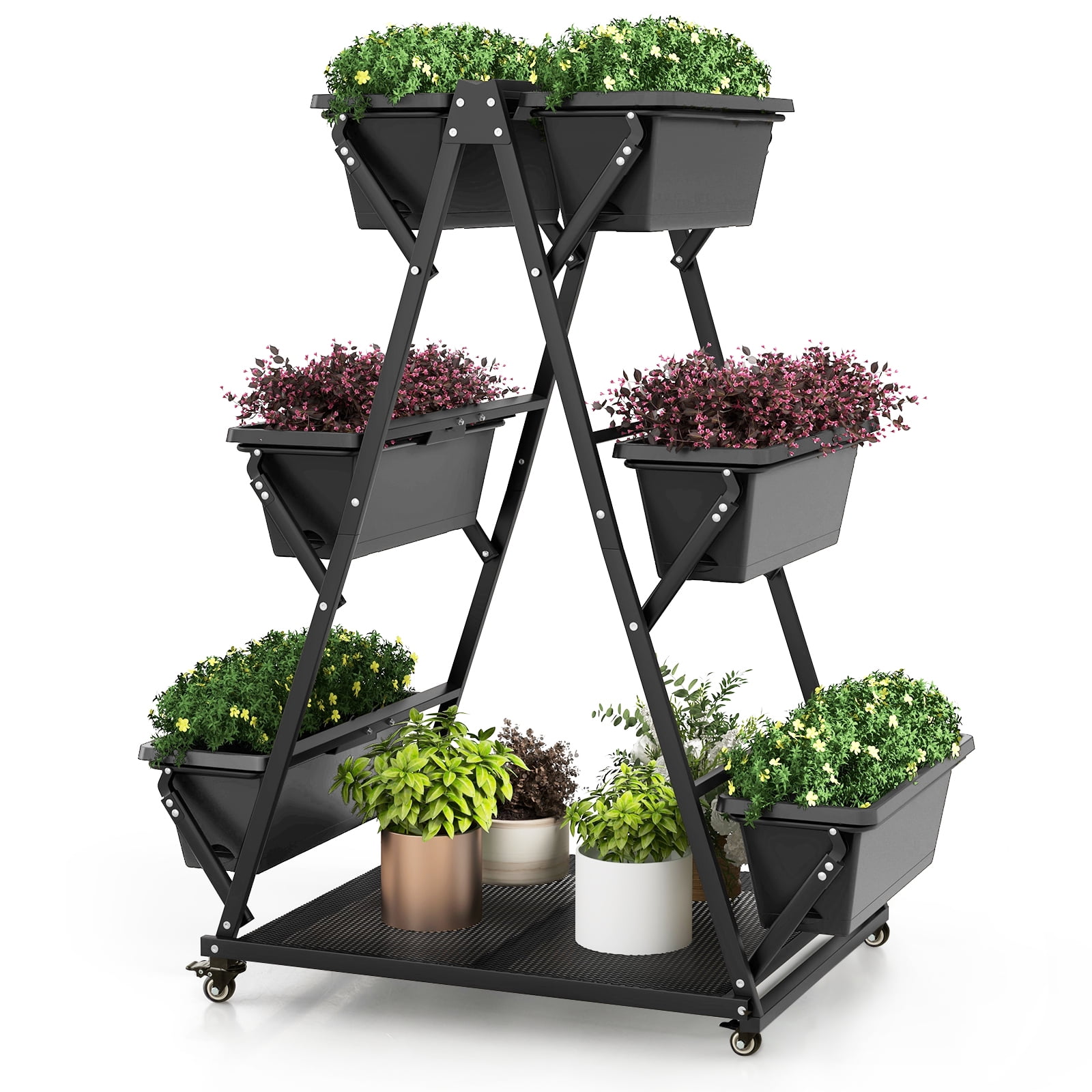 Patiojoy Raised Garden Bed with 4 Wheels Tiered Planter Stand Elevated ...