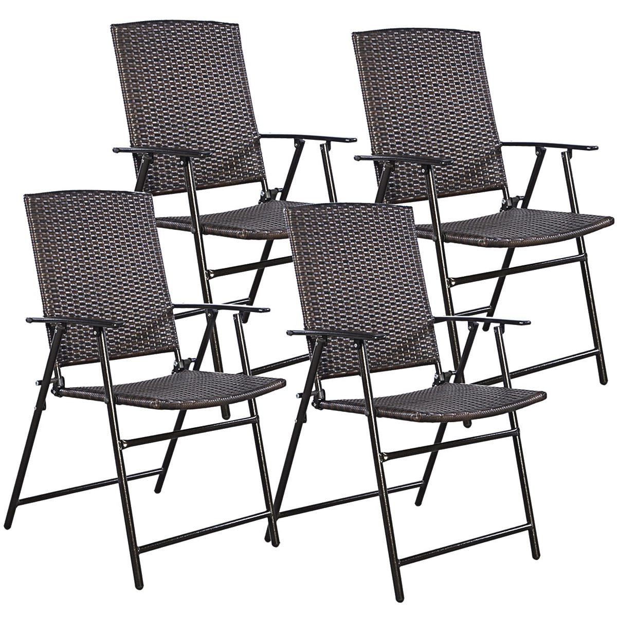 Topbuy 4-Pack Brown Rattan Folding Chair for Patio, Deck, Indoor ...