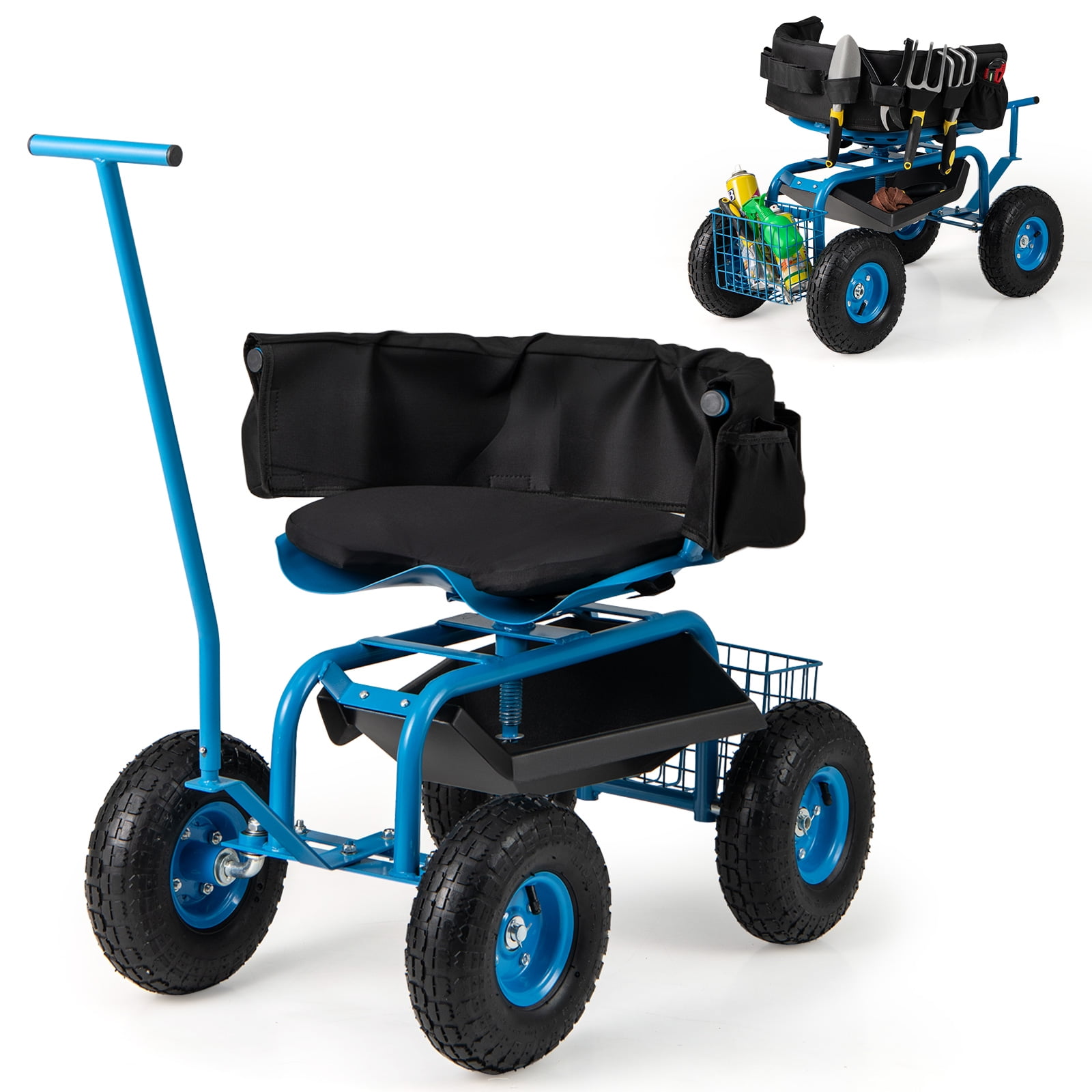 Topbuy Rolling Garden Cart Work Seat Height Adjustable Swivel Stool ...