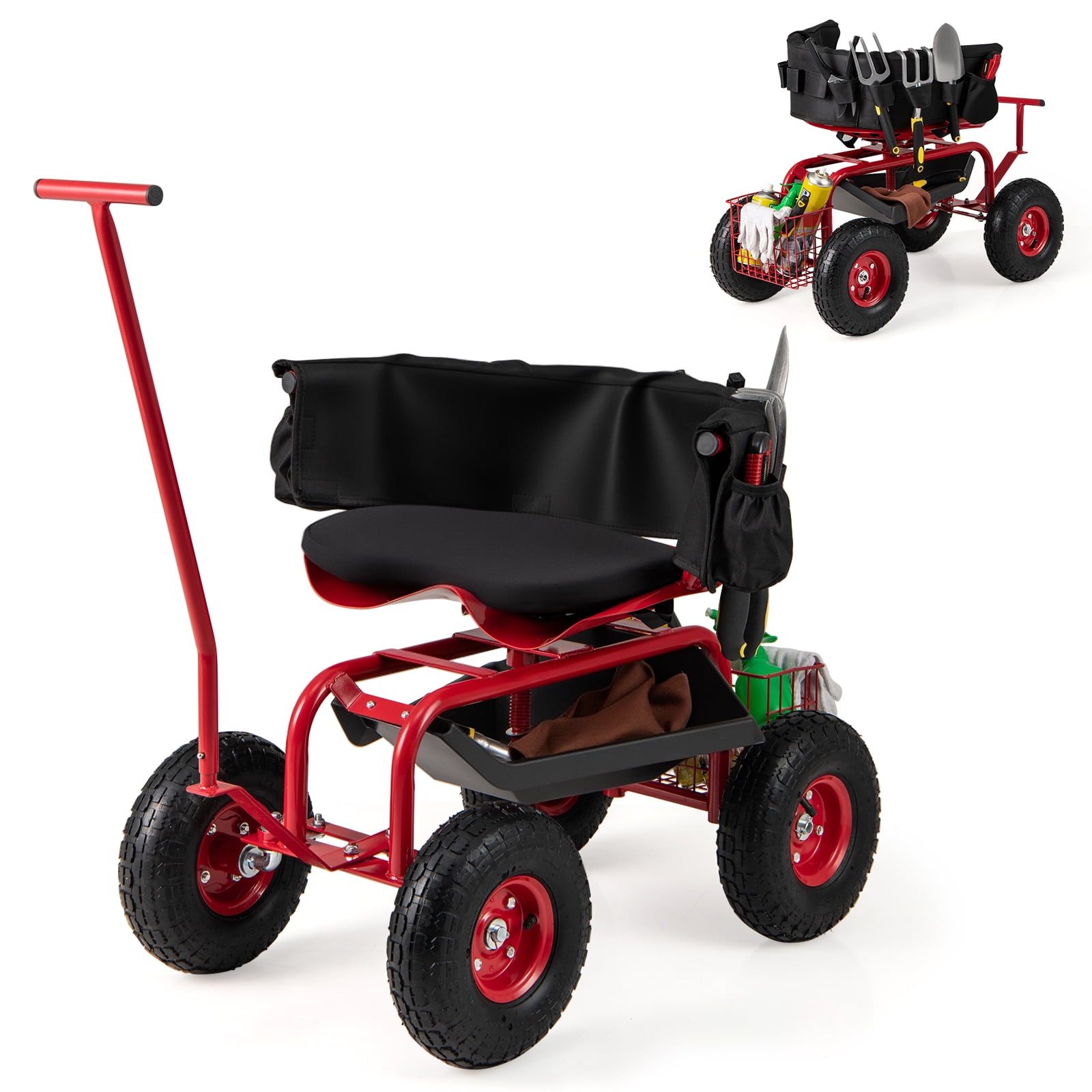 Topbuy Rolling Garden Cart Work Seat Height Adjustable Swivel Stool ...