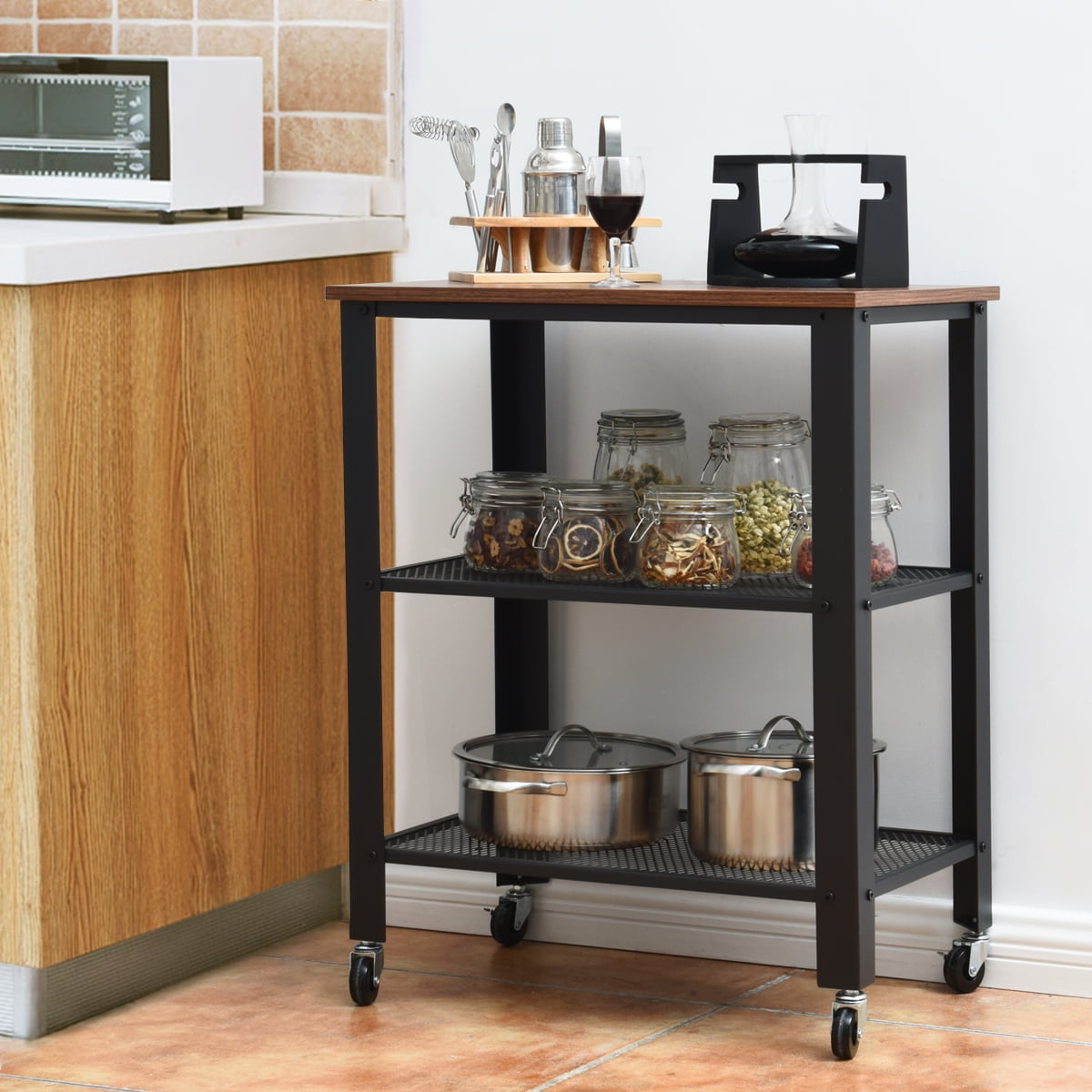 Topbuy Multipurpose Kitchen Utility Cart with Rolling Wheels and Shelf ...