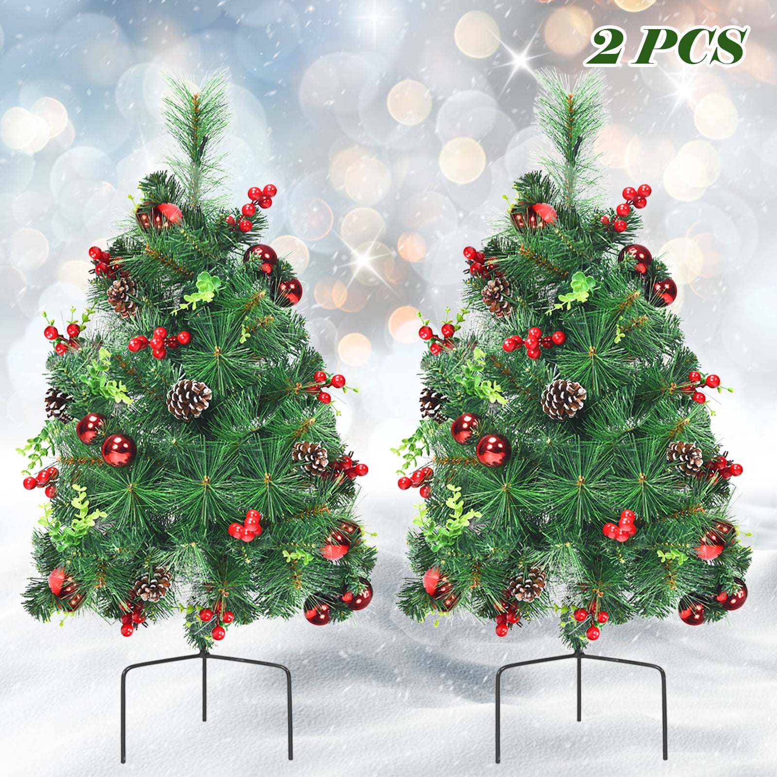 Topbuy Set of 2 Pre-Lit Pathway 2FT Christmas Trees with 30 LED Lights ...