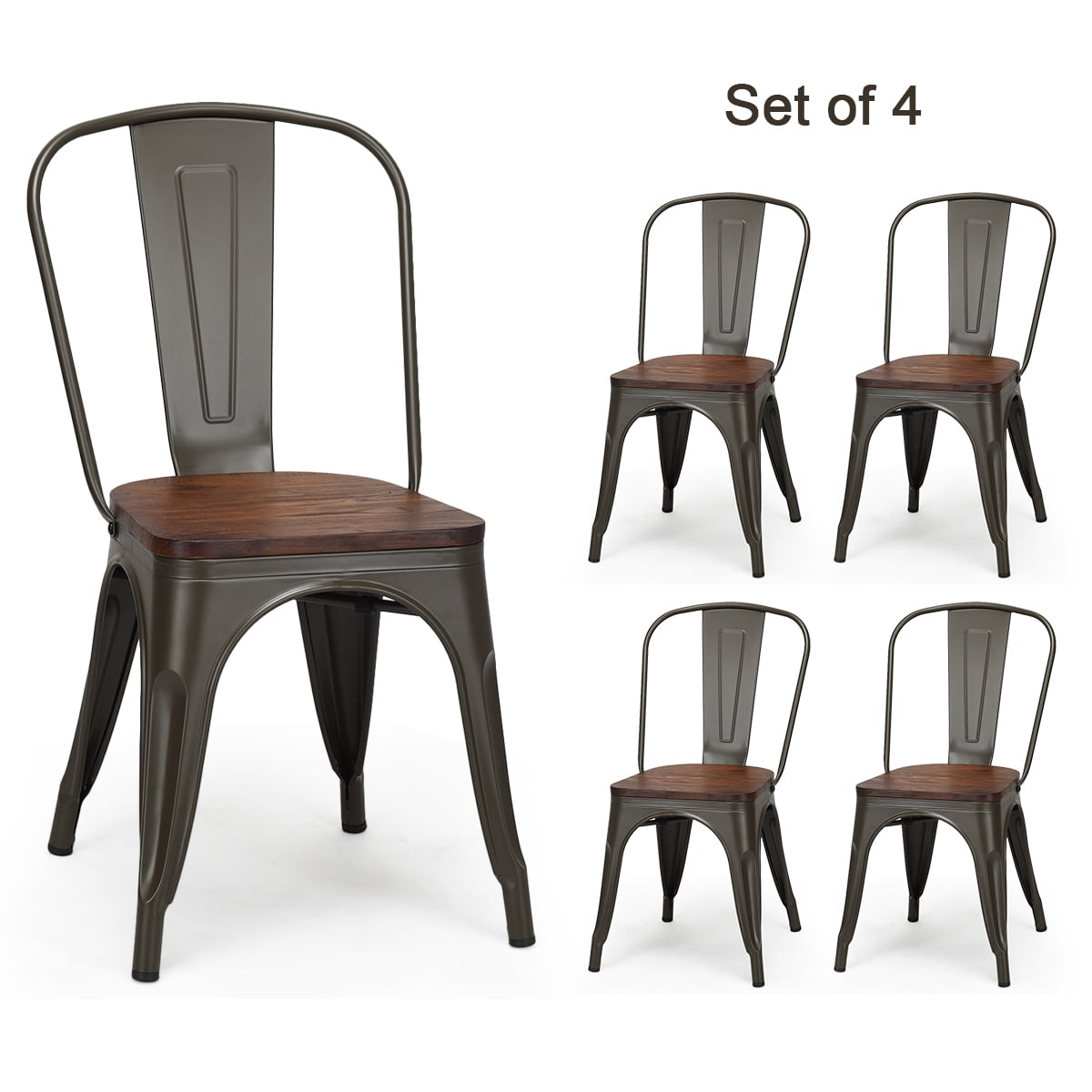 Topbuy Set of 4 Industrial Style Metal Dining Side Chairs for Indoor ...