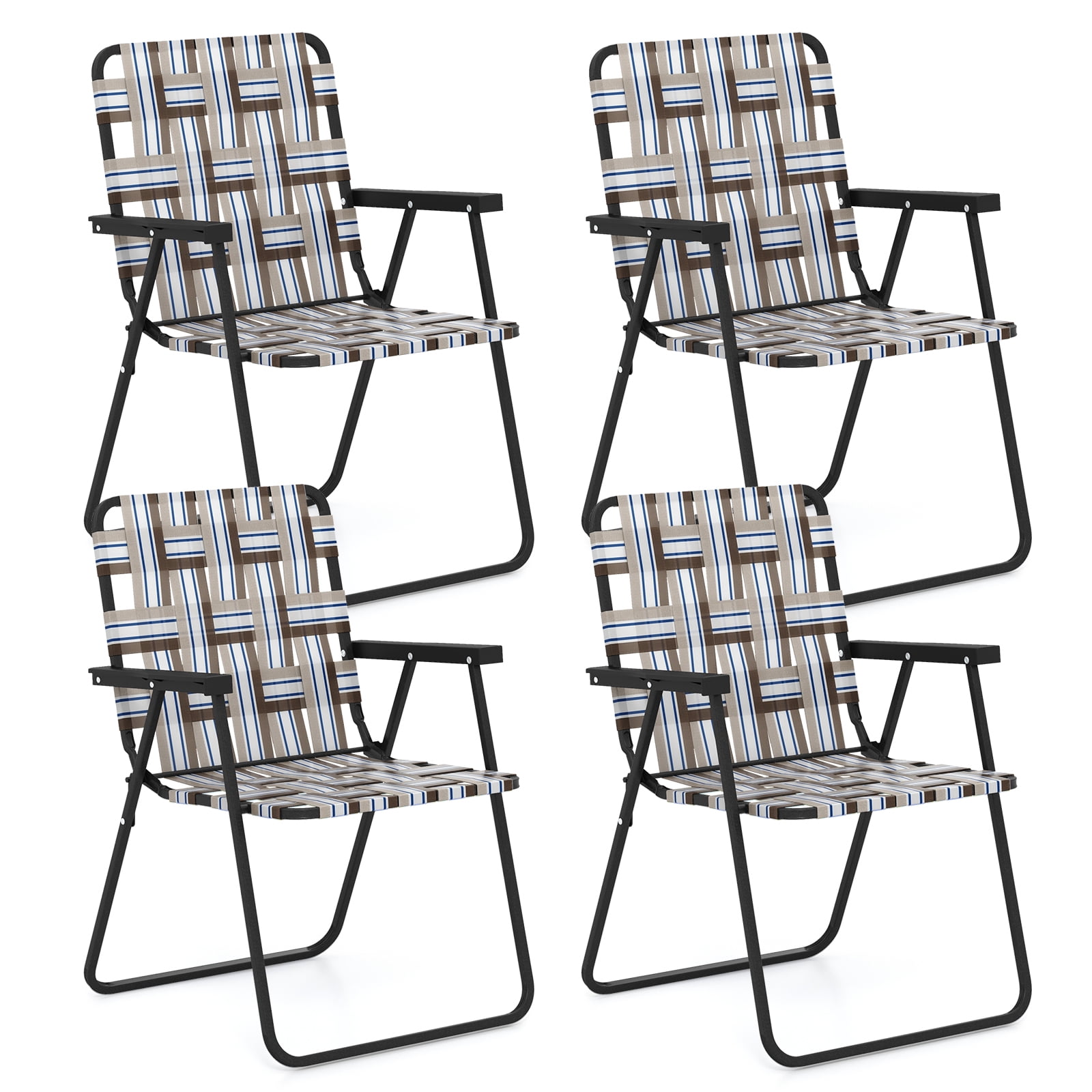 Topbuy Set of 4 Webbed Lawn Chairs, Brown Outdoor Folding Camping ...