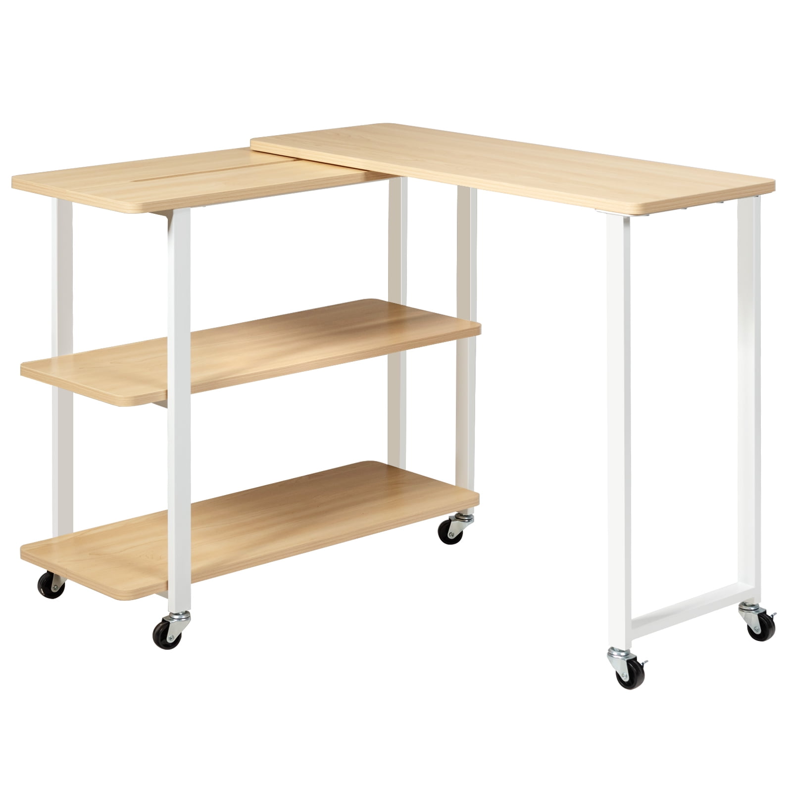 Topbuy Sofa Side Table w/Storage Shelves Mobile End Table Rolling Couch ...