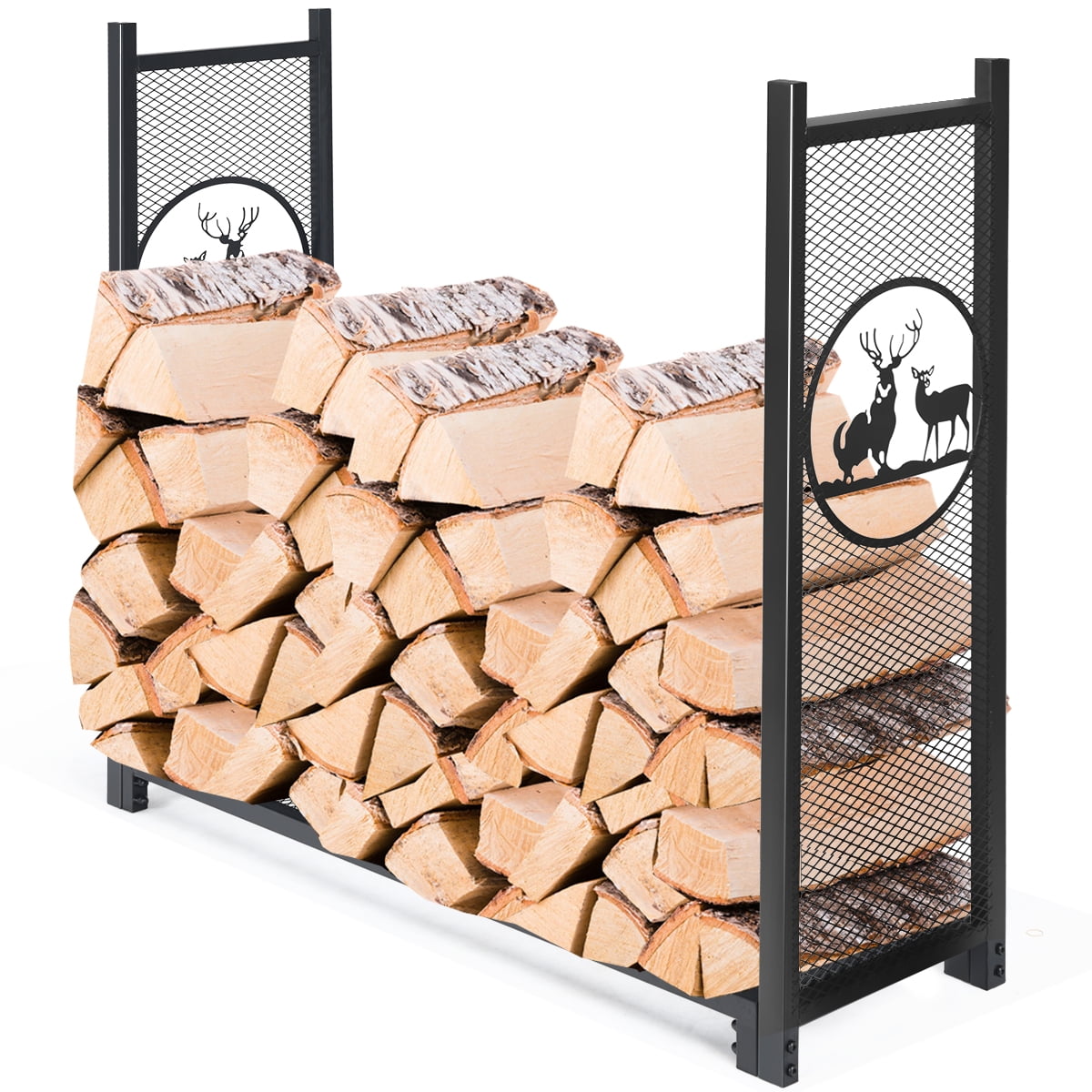 Topbuy Steel Log Storage Stacking Holder Mesh Firewood Pile Rack with ...