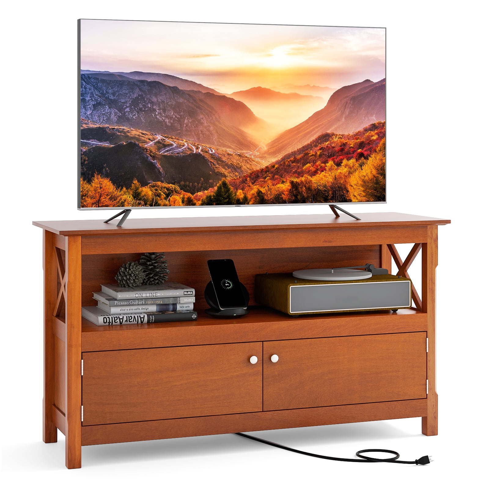 Topbuy TV Stand with Power Outlet Media Entertainment Center Modern TV ...