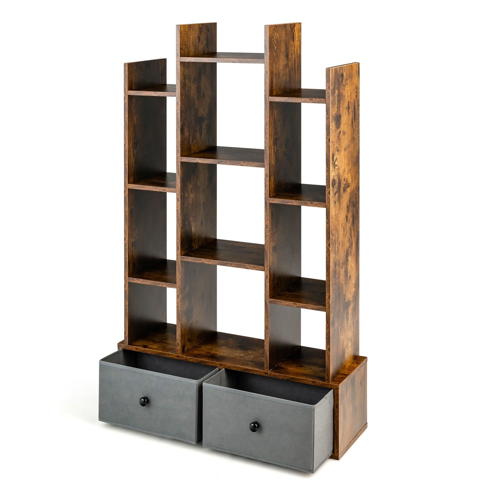 Topbuy Tree Shaped Bookcase with 2 Drawers Free Standing Bookshelf with ...