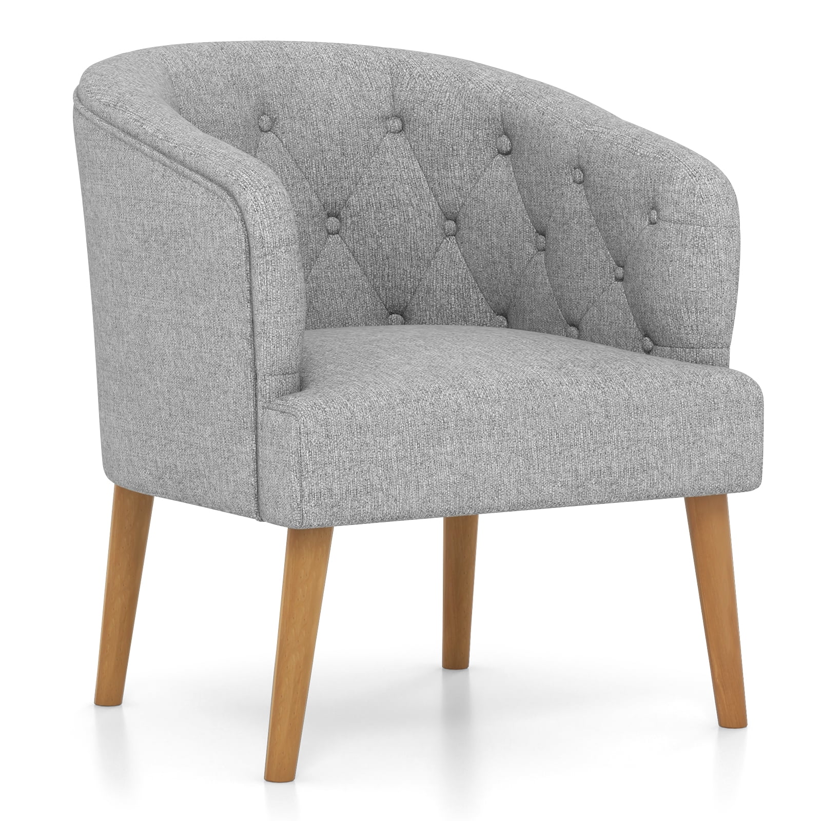 Topbuy Upholstered Tub Chair w/ Solid Rubber Wood Legs Linen-like ...