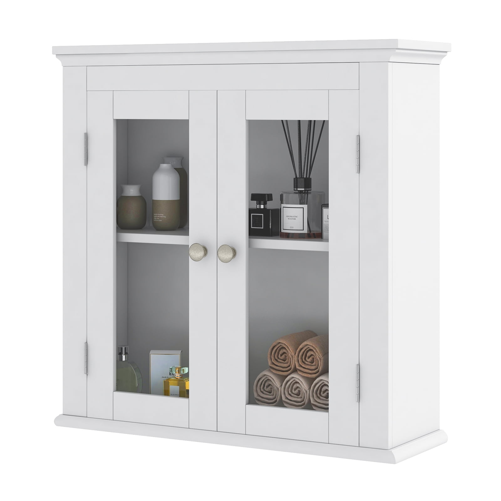 Topbuy Wall Mounted Adjustable Shelf Bathroom Cabinet with Glass Doors ...