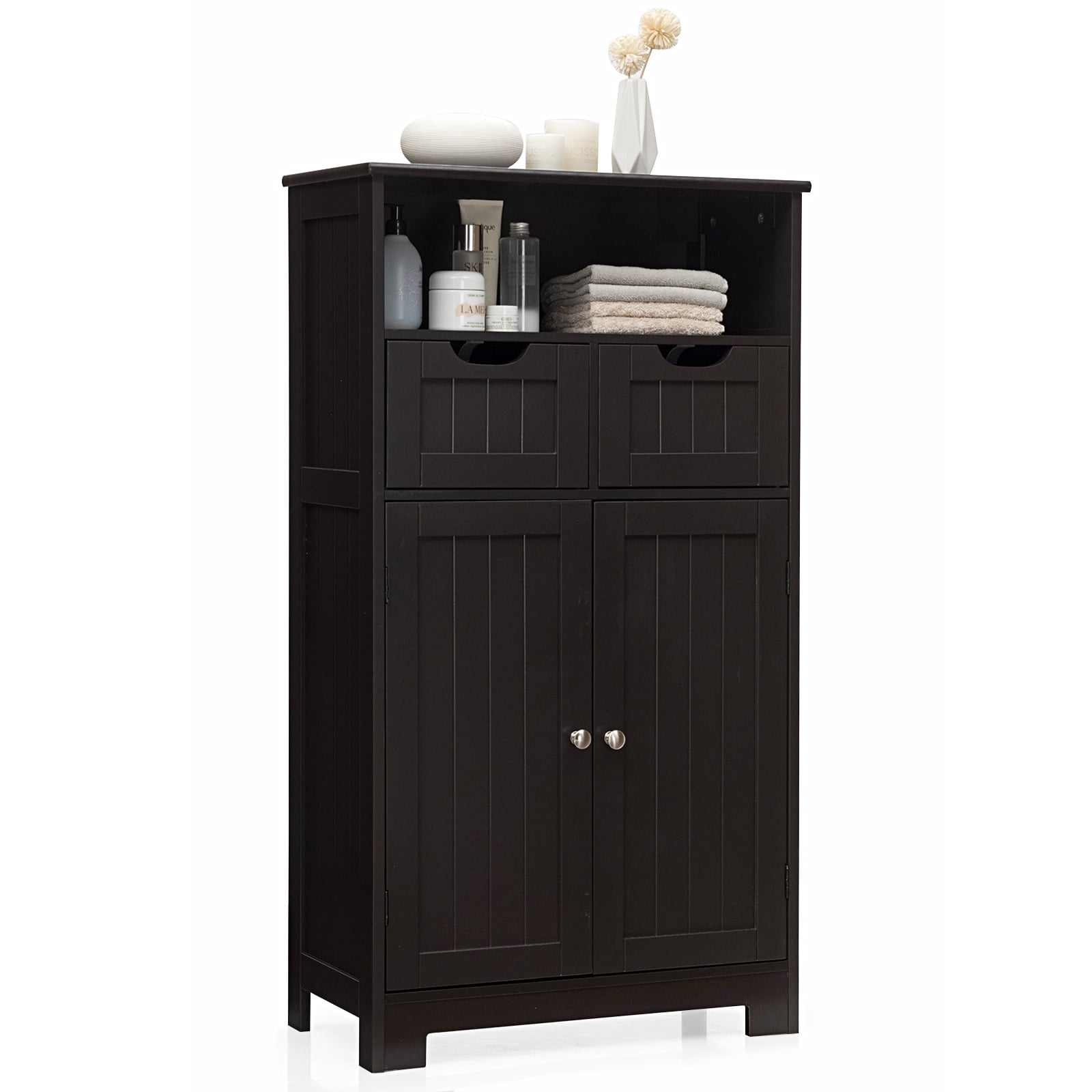 Topbuy Wooden Floor Storage Cabinet W Open Shelf 2 Doors 2 Drawers