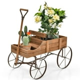 Topbuy Outdoor Wood Garden Planter, Wagon Wheel Plant Bed Decor ...