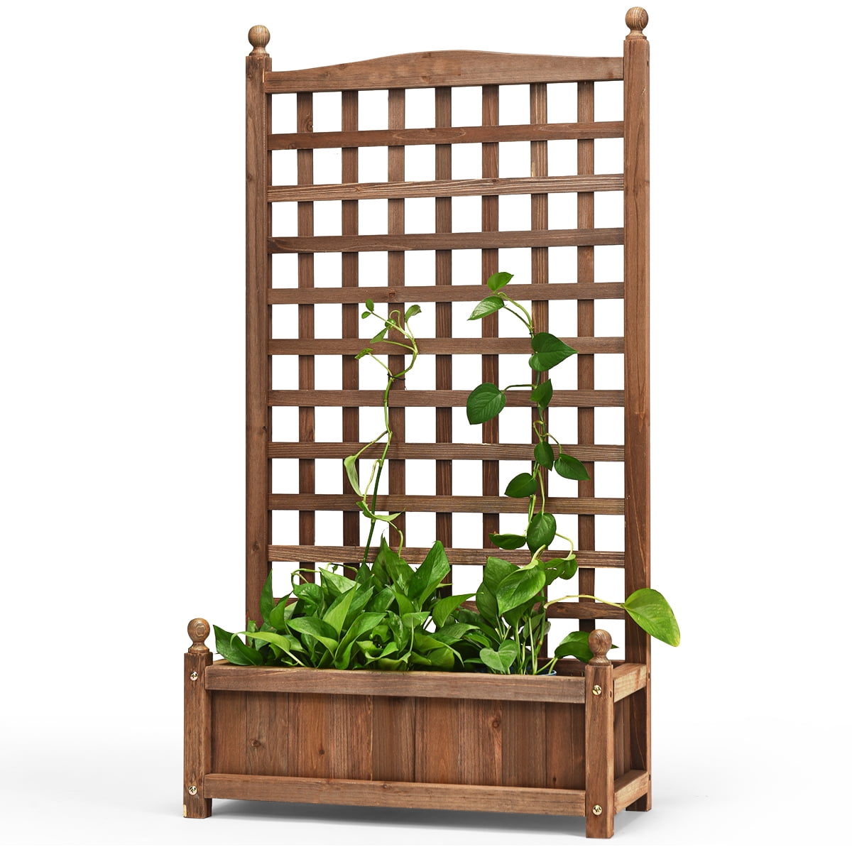 Topbuy Wooden Plant Box Flower Plant Growing Box Holder with Trellis ...