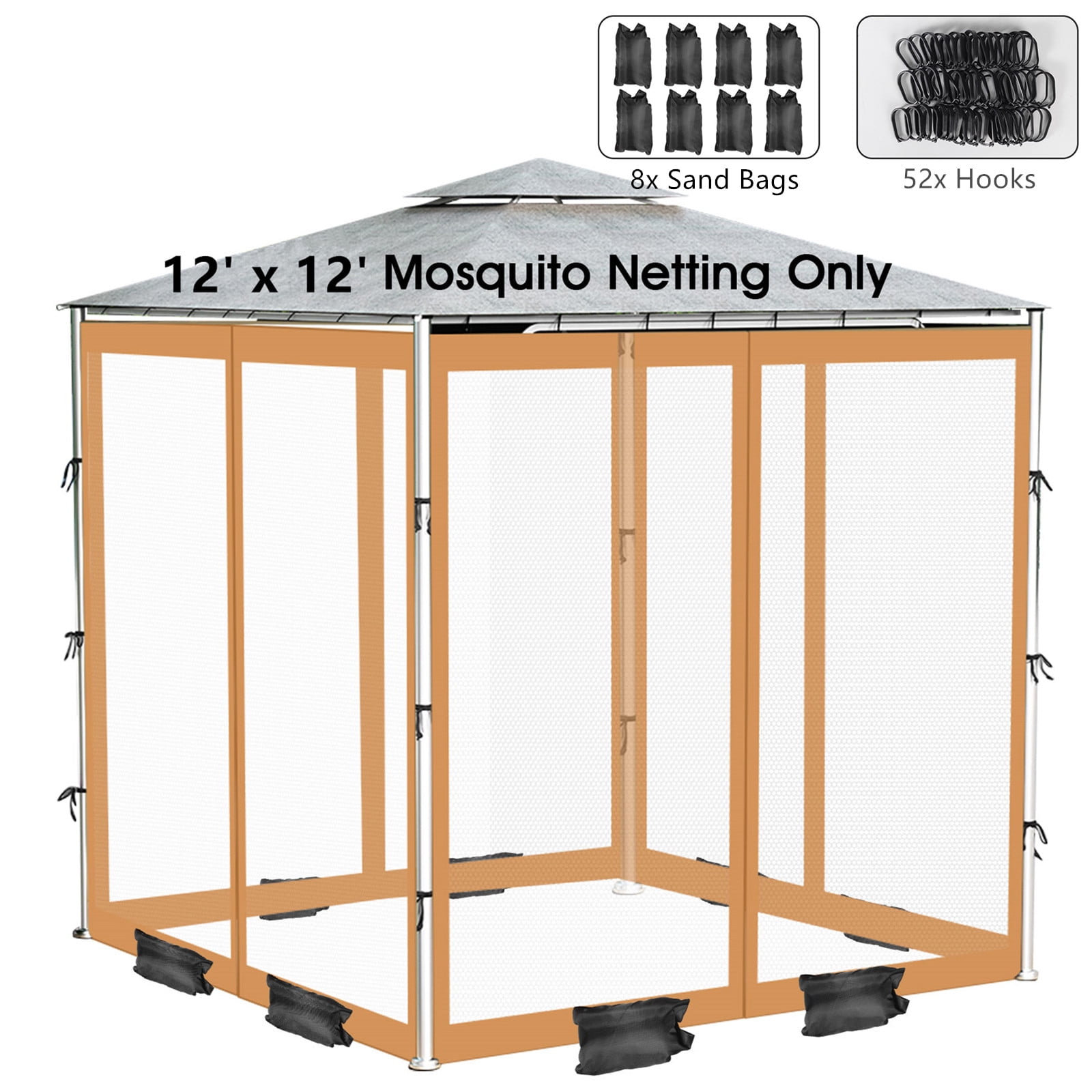 Topchances Gazebo Universal Replacement Mosquito Netting, 12' x 12 ...