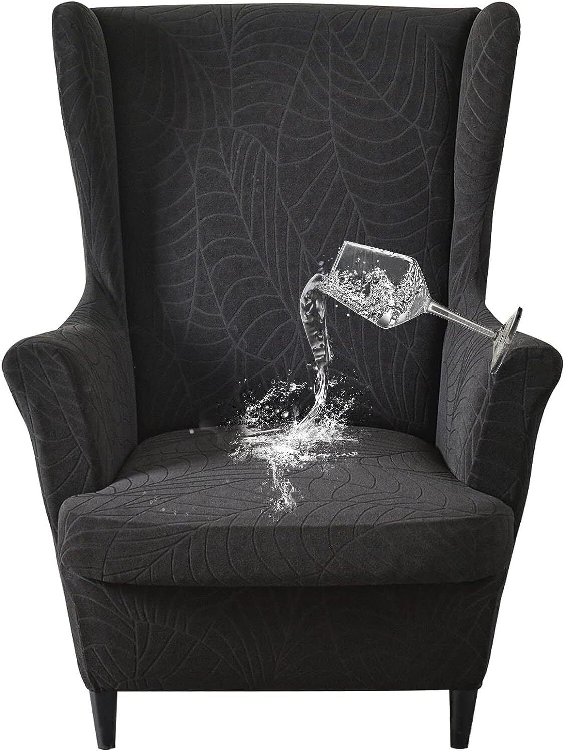 Topchances Jacquard Wingback Chair Slipcovers 2-Piece Stretch Spandex ...