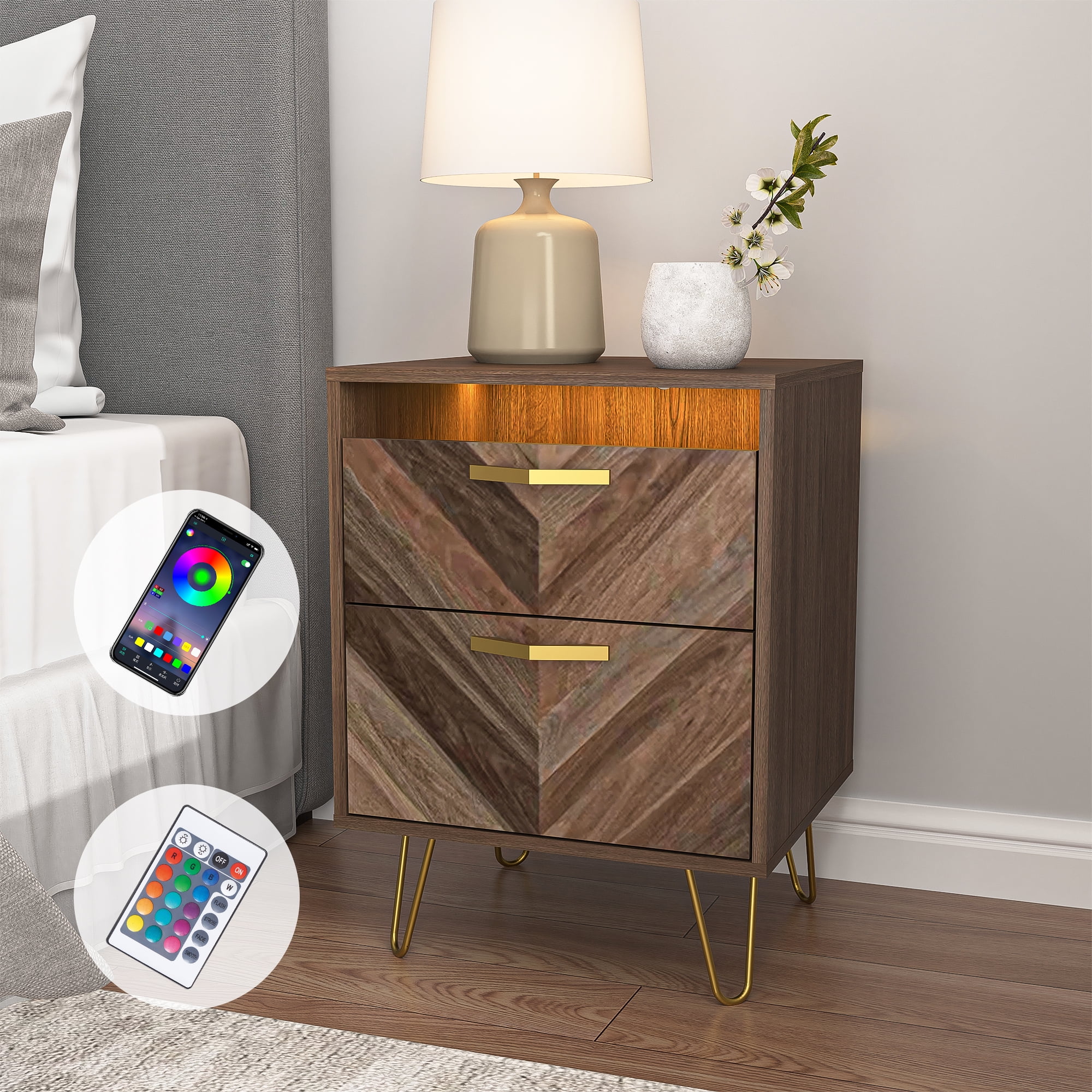 Topcobe 1Pcs Nightstand 2 Drawer for Bedroom, Small Night Stand End ...